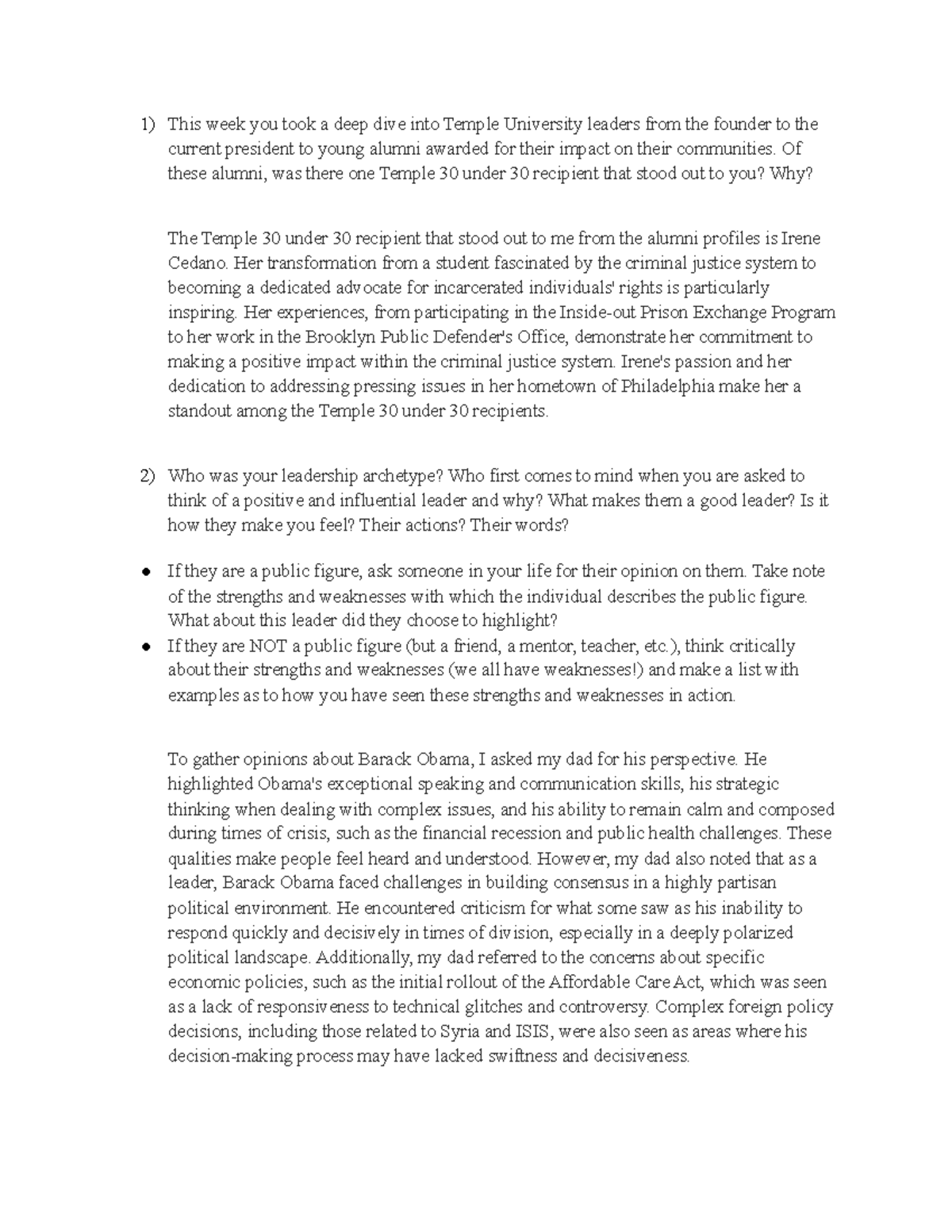 Who is a leader - This is a writing assignment - This week you took a ...
