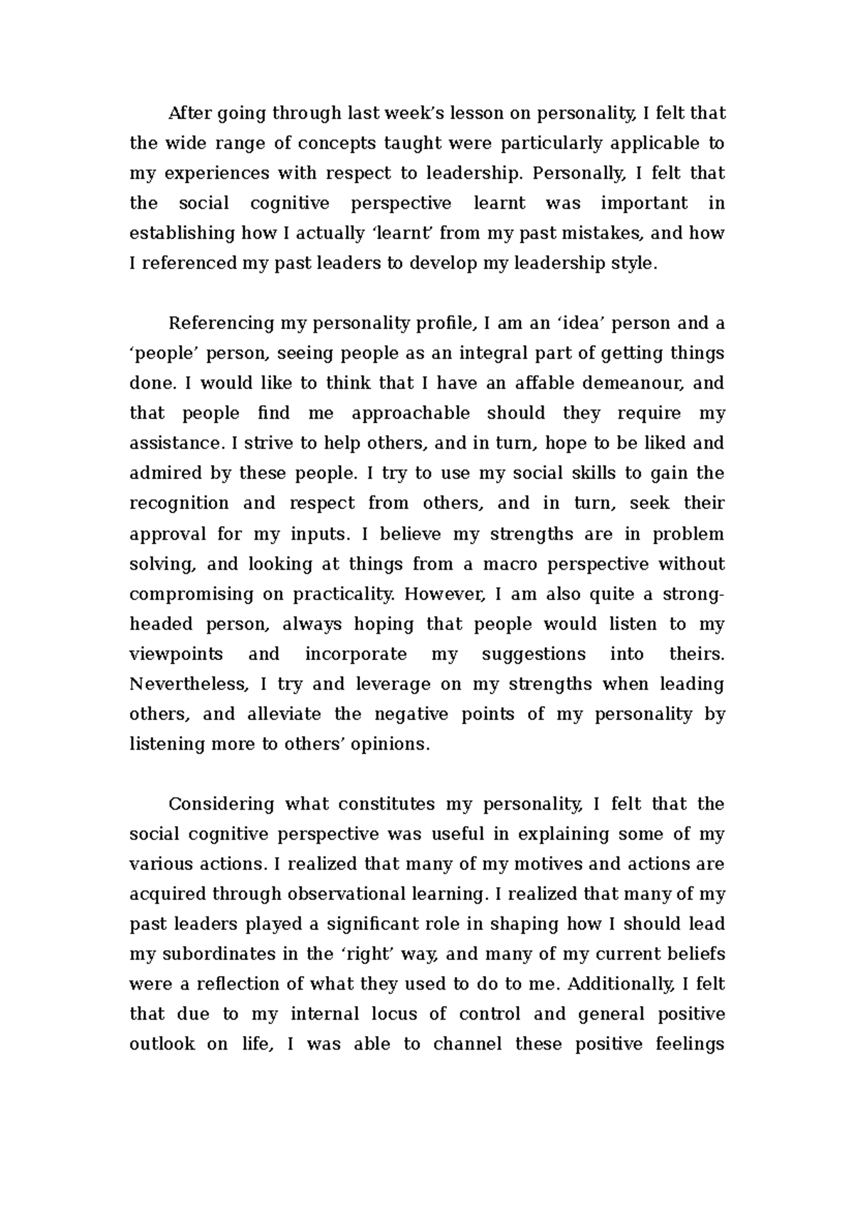 Reflections – Personality - PSYC001 - SMU - Studocu