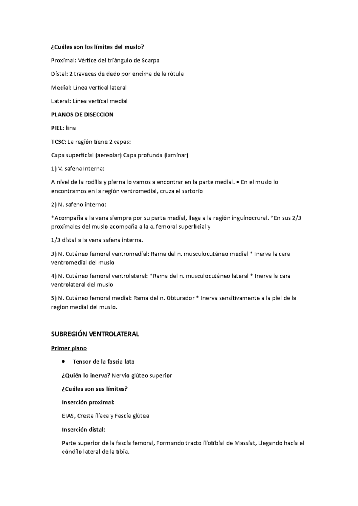 Muslo - Estudio - ¿Cuáles son los límites del muslo? Proximal: Vértice ...