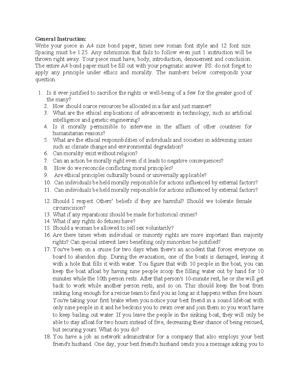 Questions - basta - General Instruction: Write your piece in A4 size ...