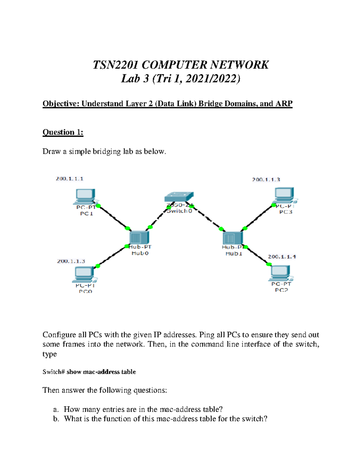 380363 TSN2201-Lab3-Packet Tracker-21 - TSN2201 COMPUTER NETWORK Lab 3 (Tri 1, 2021/2022 ...