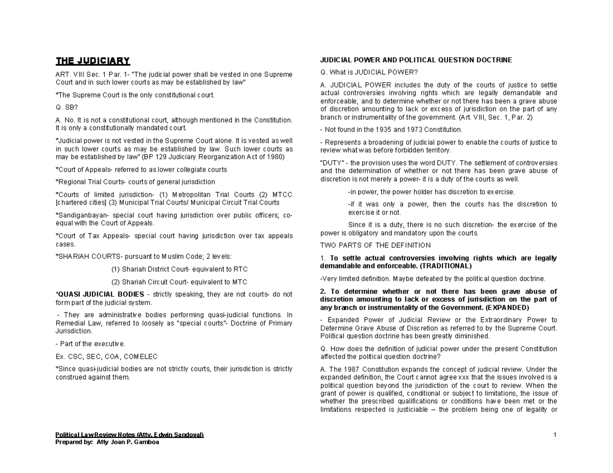 Sandoval-Notes - Sandoval Notes - Political Law Review Notes (Atty ...