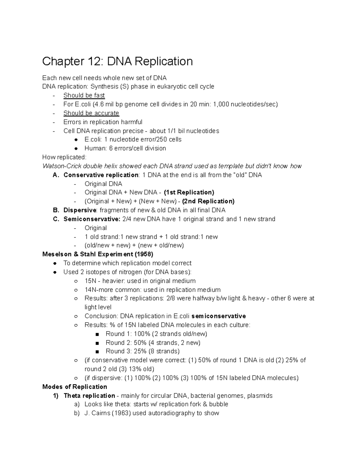 Genetics Unit 3 - Professor: Dr. Zhang - Chapter 12: DNA Replication ...