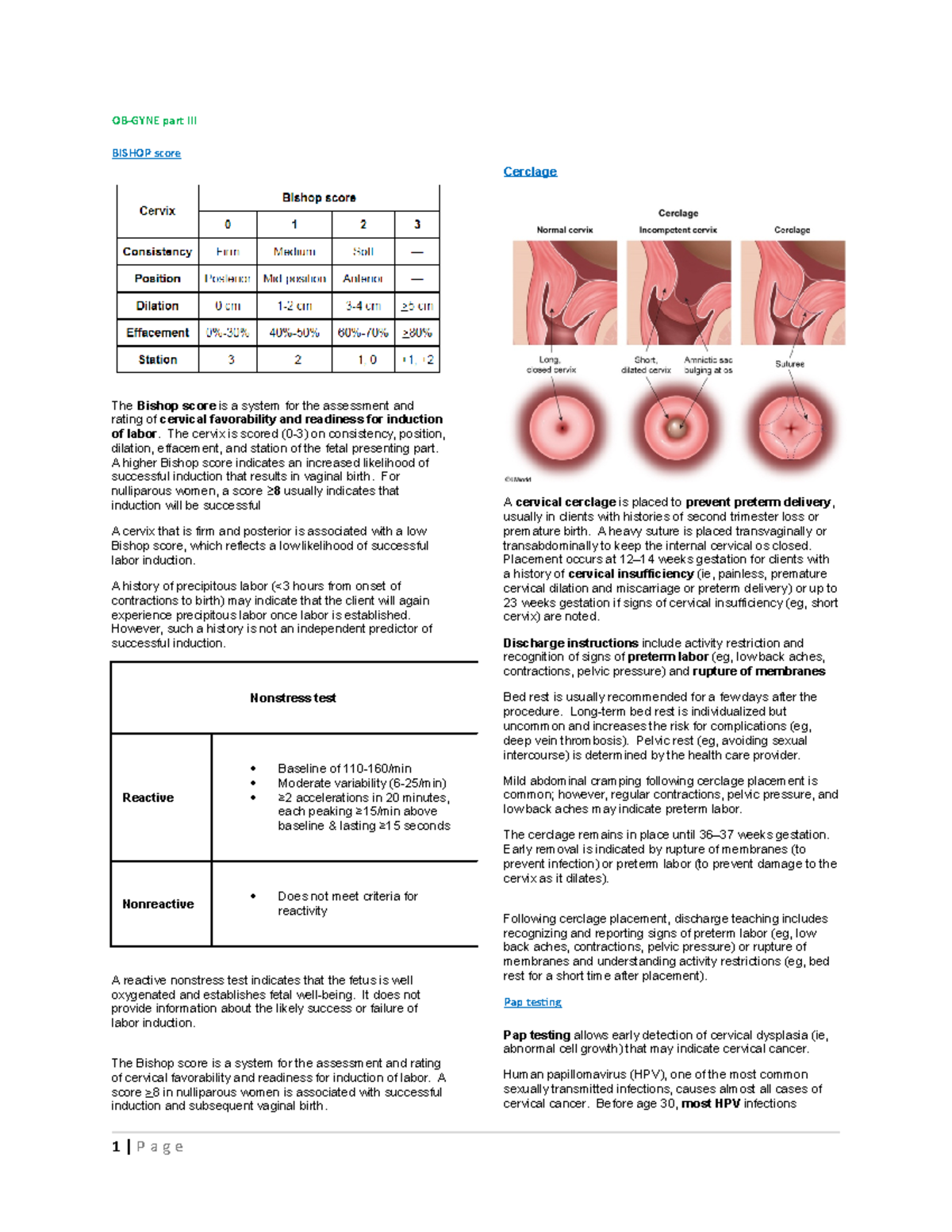 Obgyne part III - OBstetric - OB-GYNE part III BISHOP score The Bishop ...