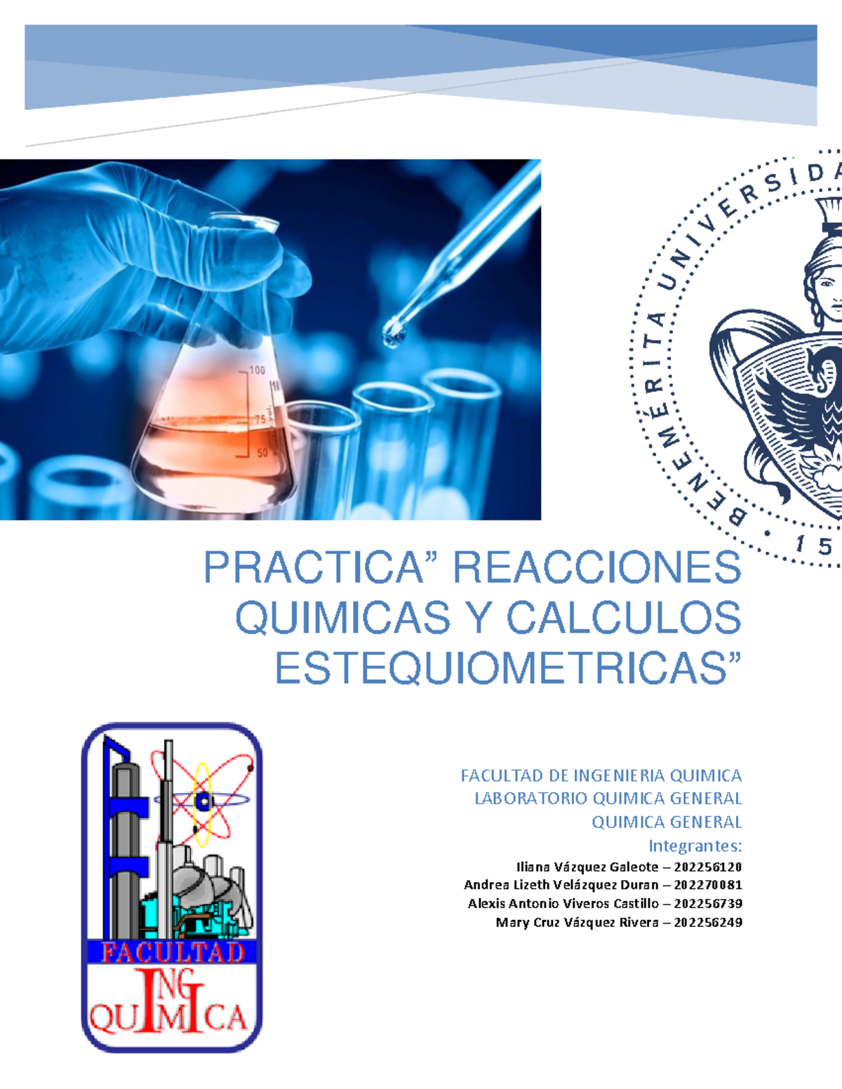 Practica Reacciones Quimicas Y Calculos Estequiometricas - PRACTICA” REACCIONES QUIMICAS Y ...