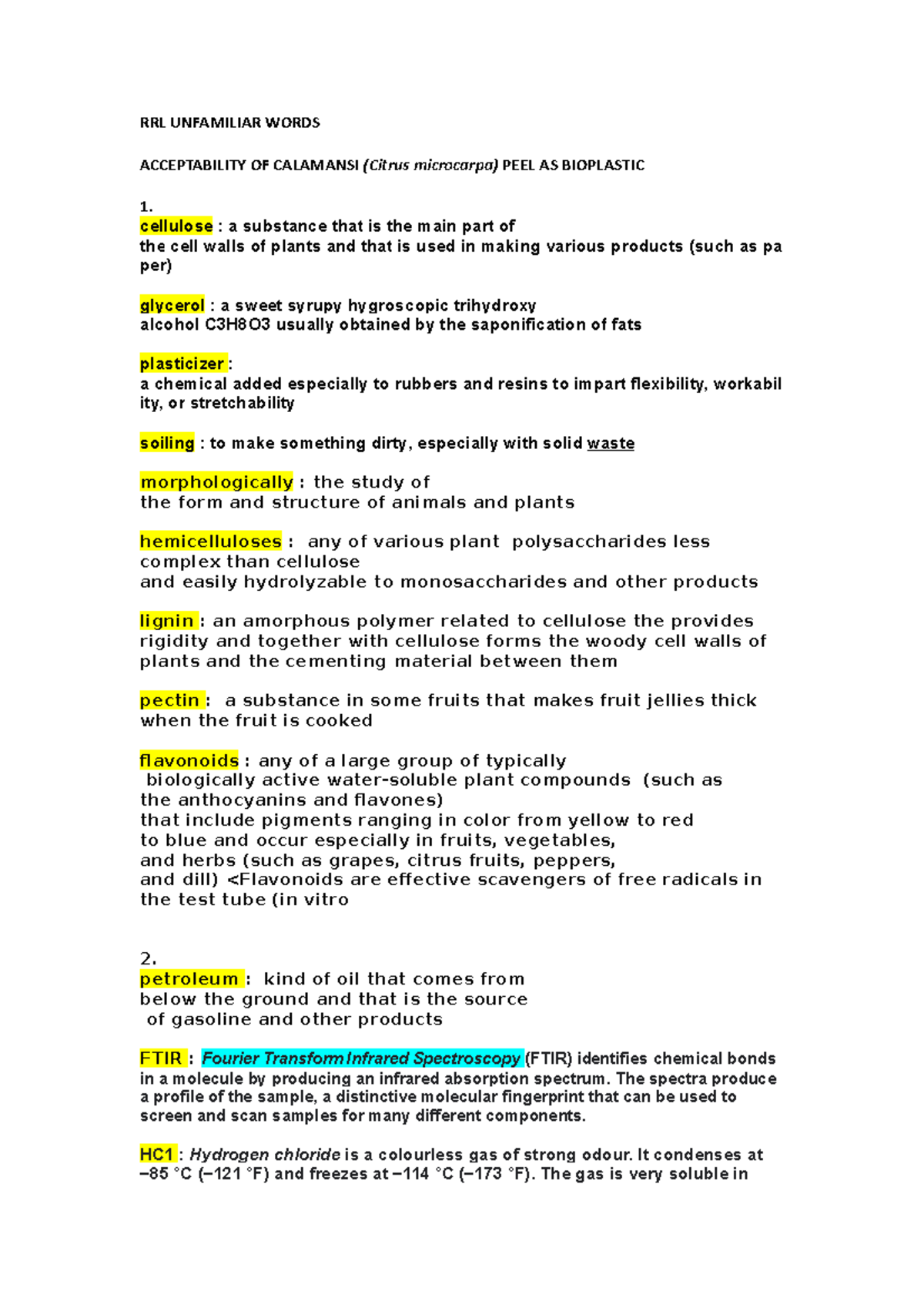 RRL Unfamiliar Words - RRL UNFAMILIAR WORDS ACCEPTABILITY OF CALAMANSI ...