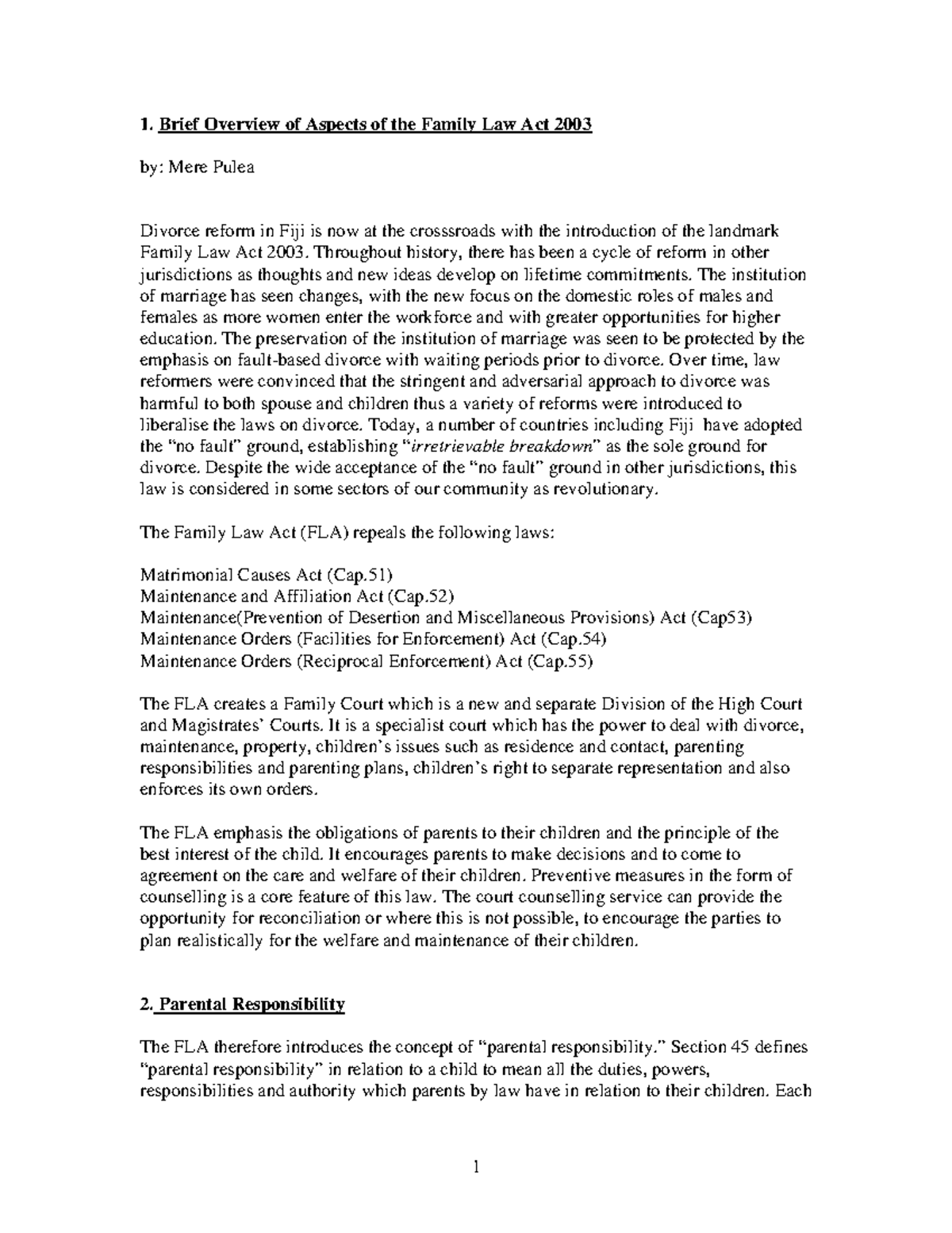 Family Law-pulea - jknljk - Brief Overview of Aspects of the Family Law ...