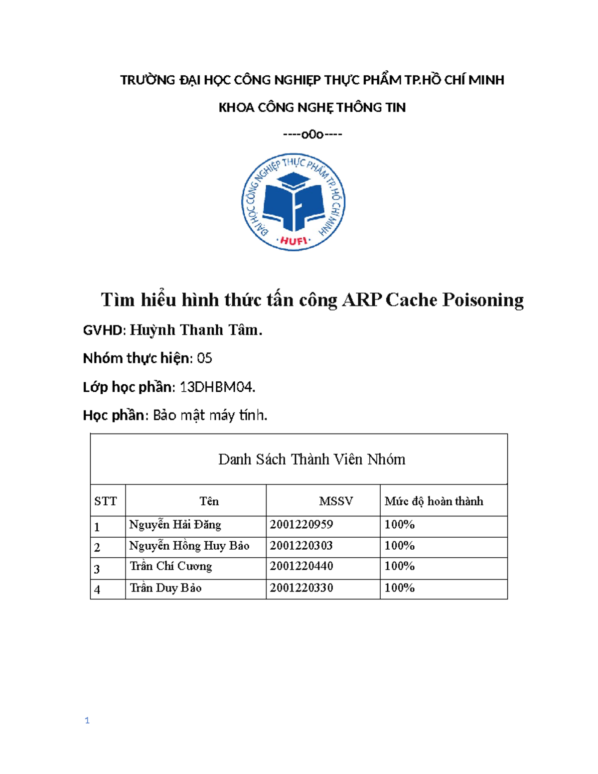 Arp Poisoning - report - TRƯỜNG ĐẠI HỌC CÔNG NGHIỆP THỰC PHẨM TPỒ CHÍ ...