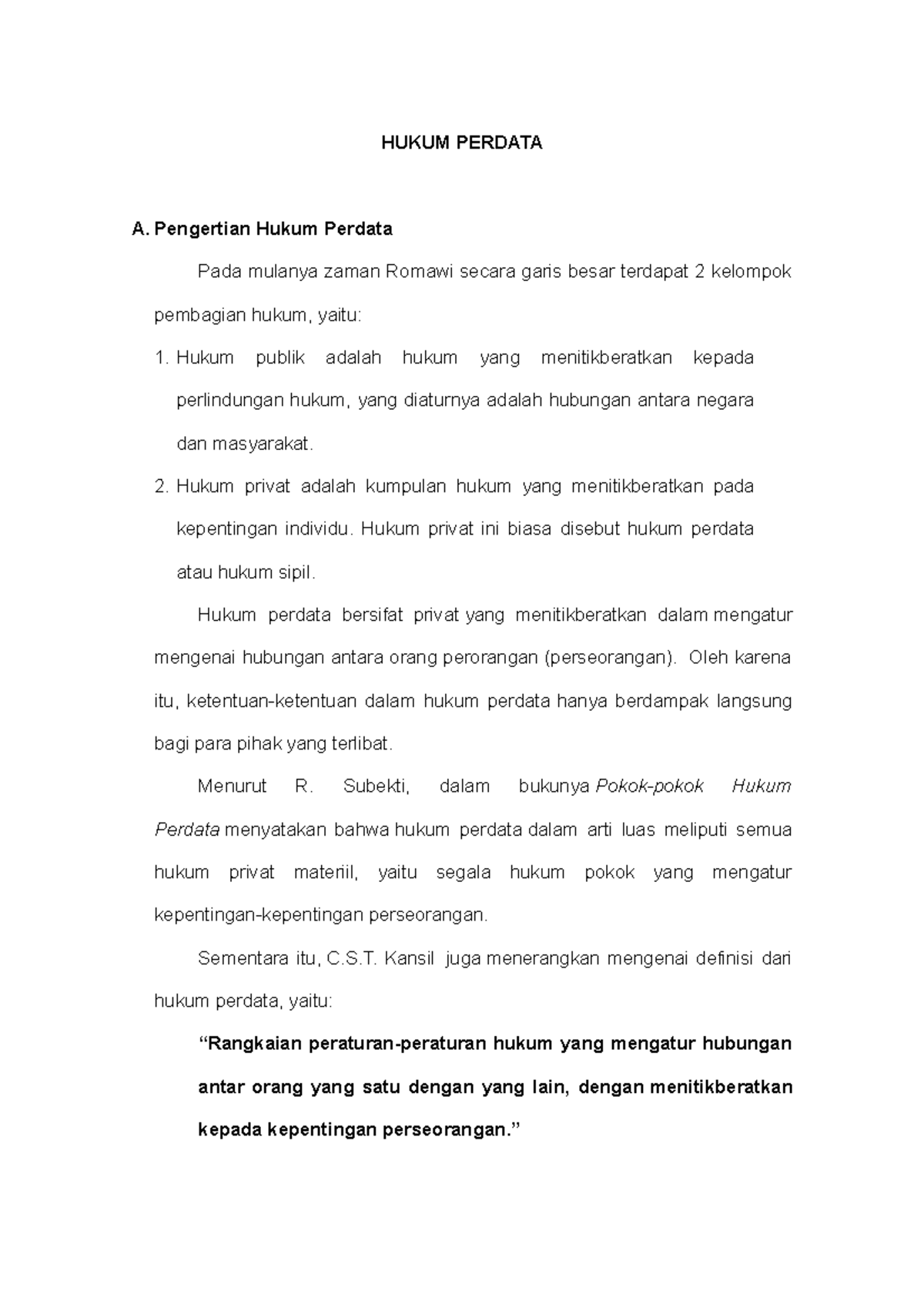 Hukum Perdata Topik 1 - HUKUM PERDATA A. Pengertian Hukum Perdata Pada ...