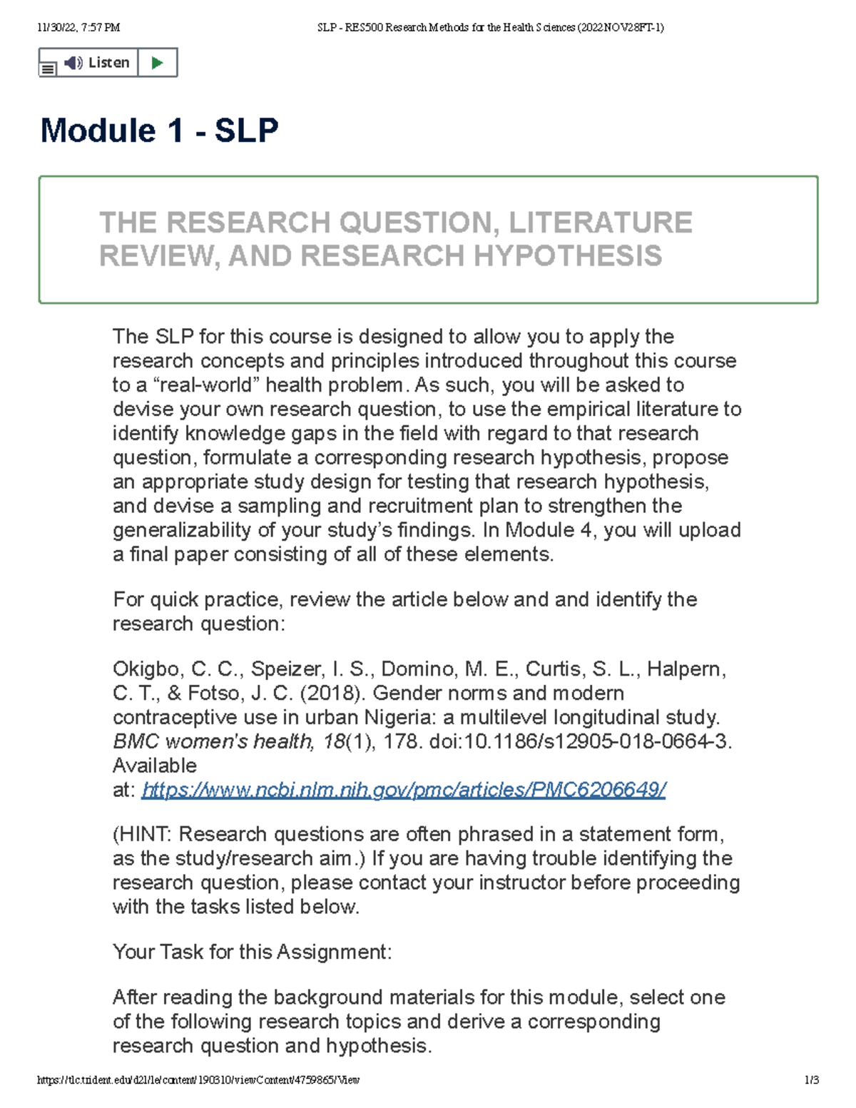 SLP - RES500 Research Methods for the Health Sciences (2022NOV28FT-1 ...