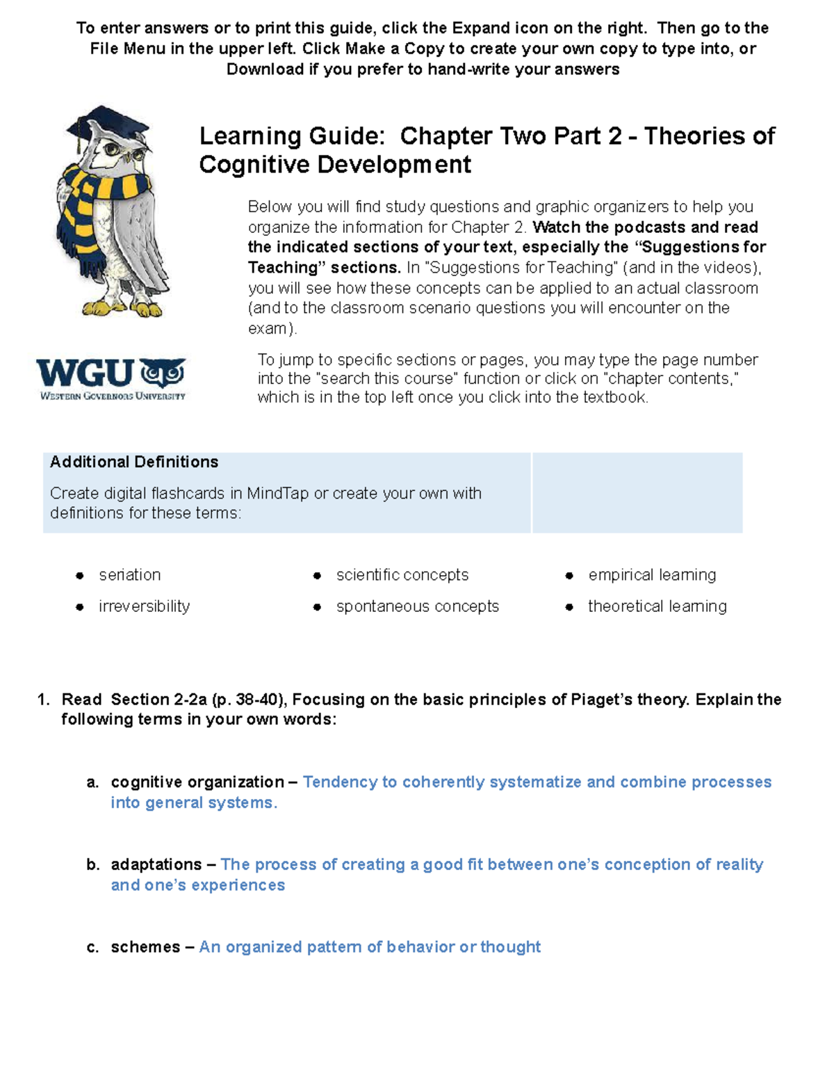 Chapter 2 Part 2 Learning Guide - To enter answers or to print this ...