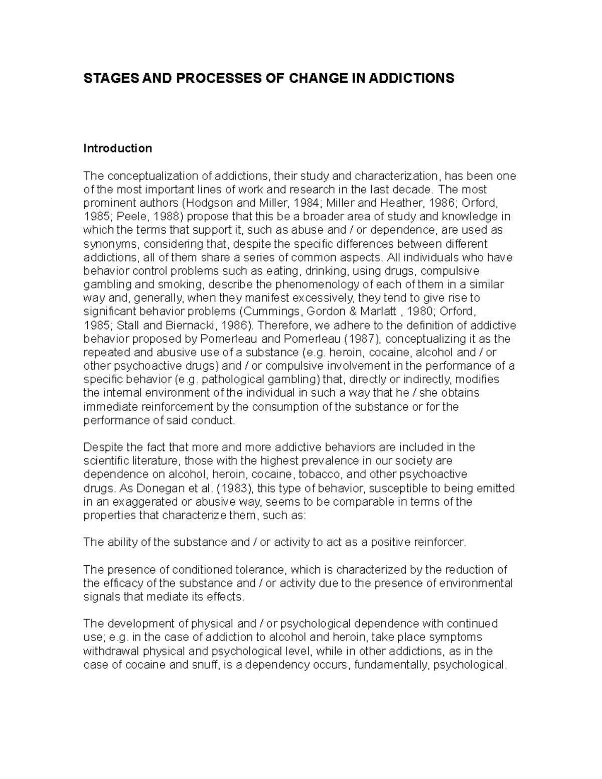 Stages and processes of change in addictions - STAGES AND PROCESSES OF ...