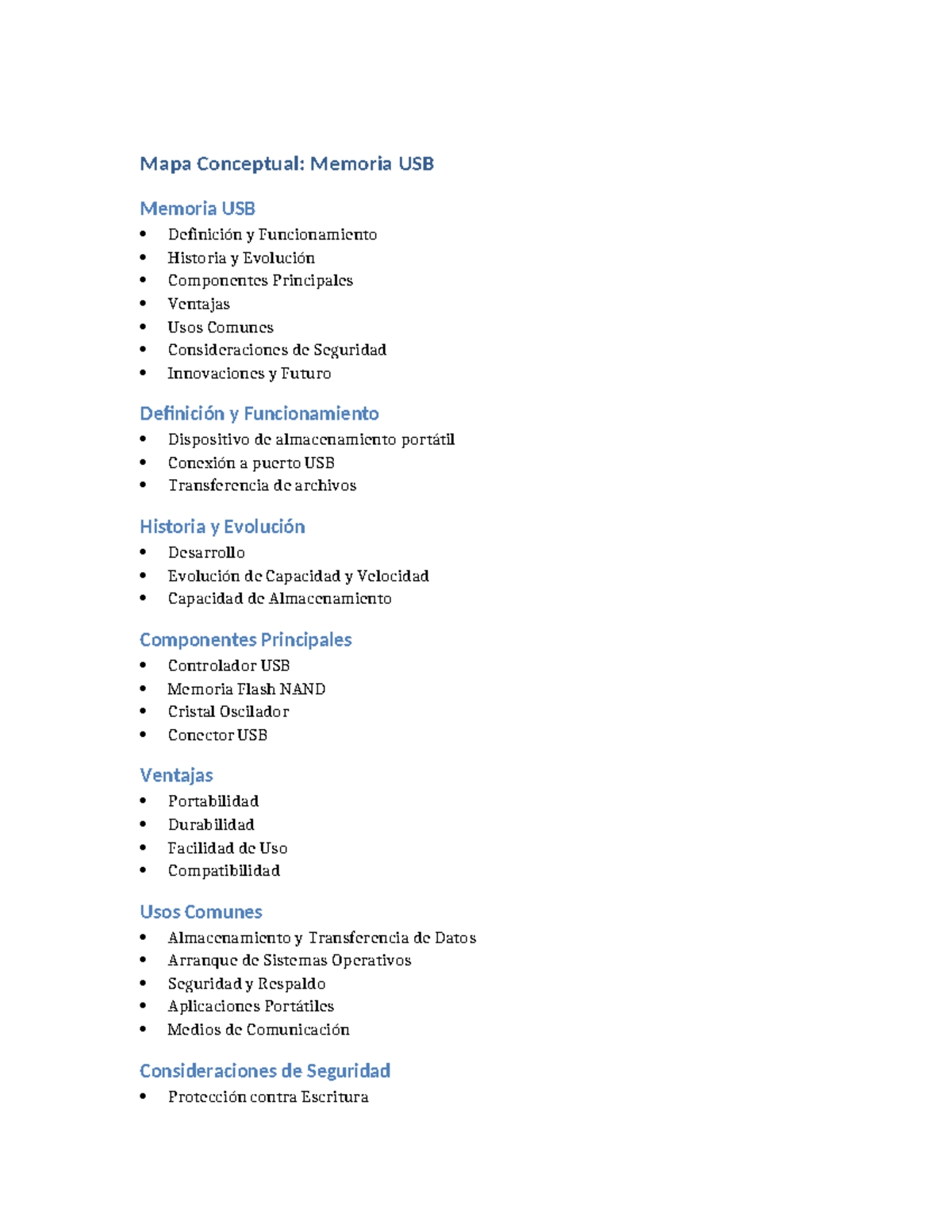 Mapa Conceptual Memoria USB - Mapa Conceptual: Memoria USB Memoria USB ...