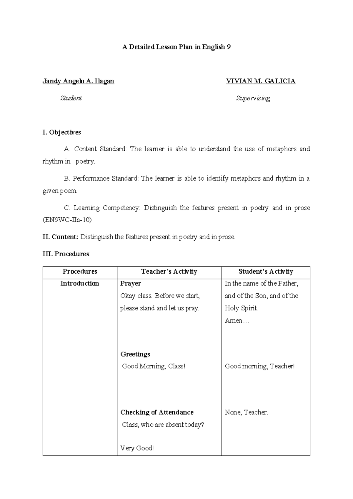 English 9 - thank you - A Detailed Lesson Plan in English 9 Jandy ...