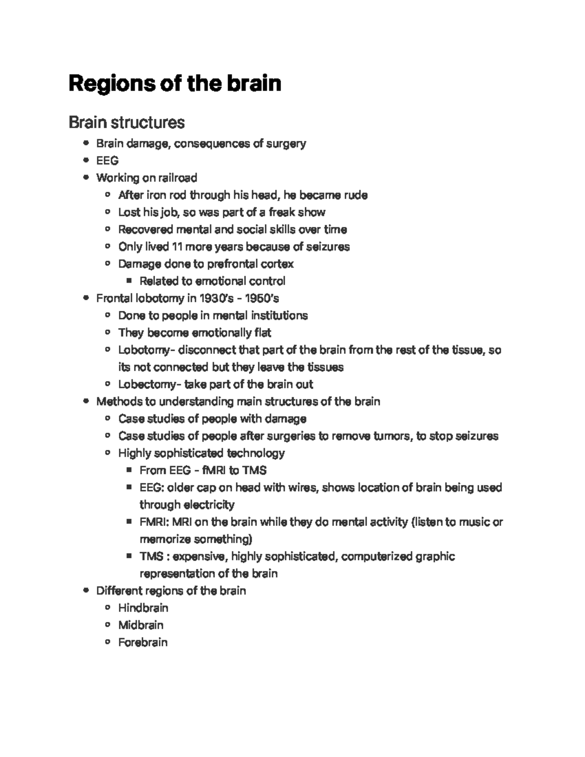 Regions of the brain - Re g i o n s o f t h e b ra i n Brain structures ...
