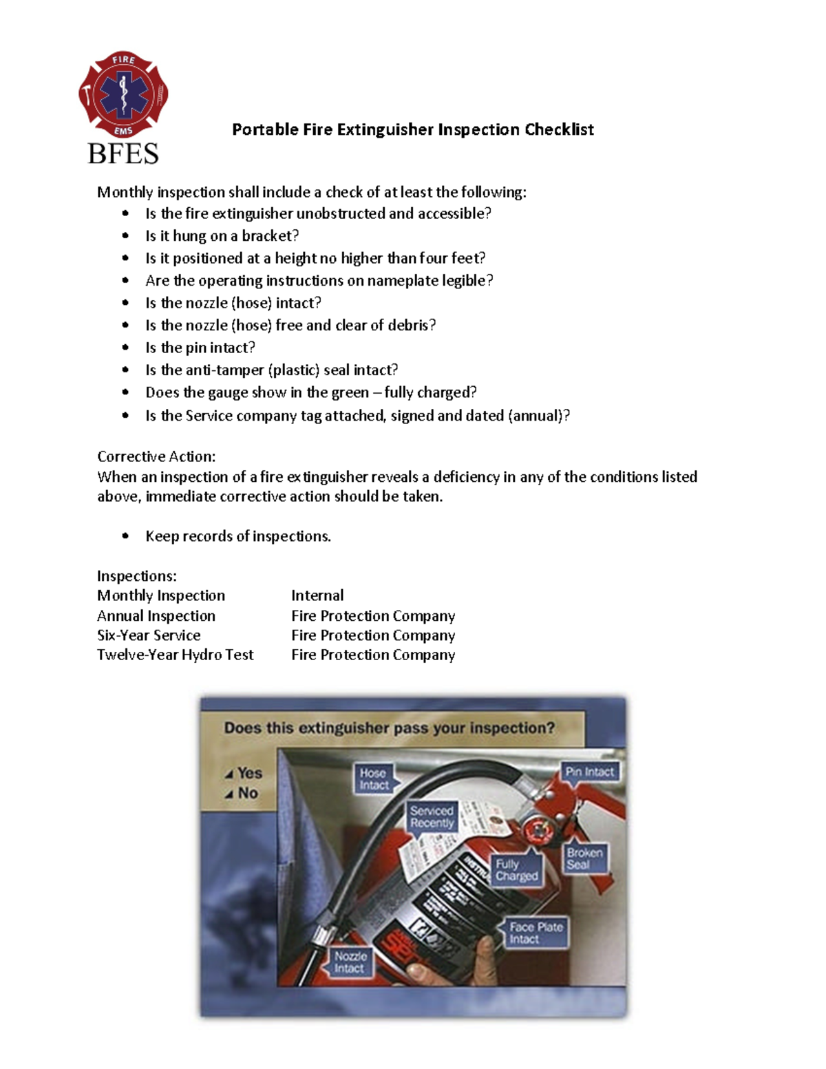 Portable fire extinguisher inspection checklist - Portable Fire ...
