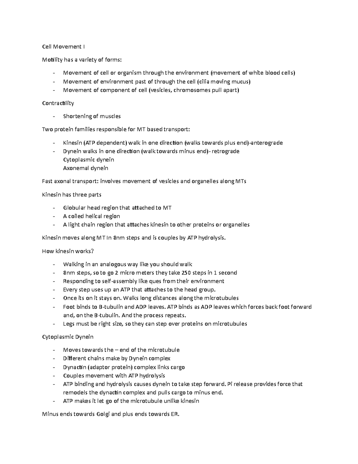 Cell Movement I - Lecture notes 5 - Cell Movement I Motility has a ...
