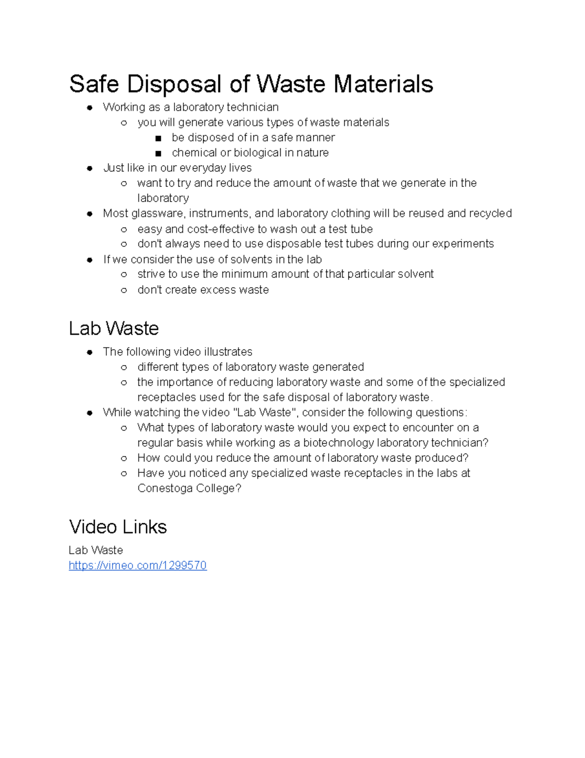 Lab Health & Safety Pt. 3.1 - Safe Disposal of Waste Materials Working ...
