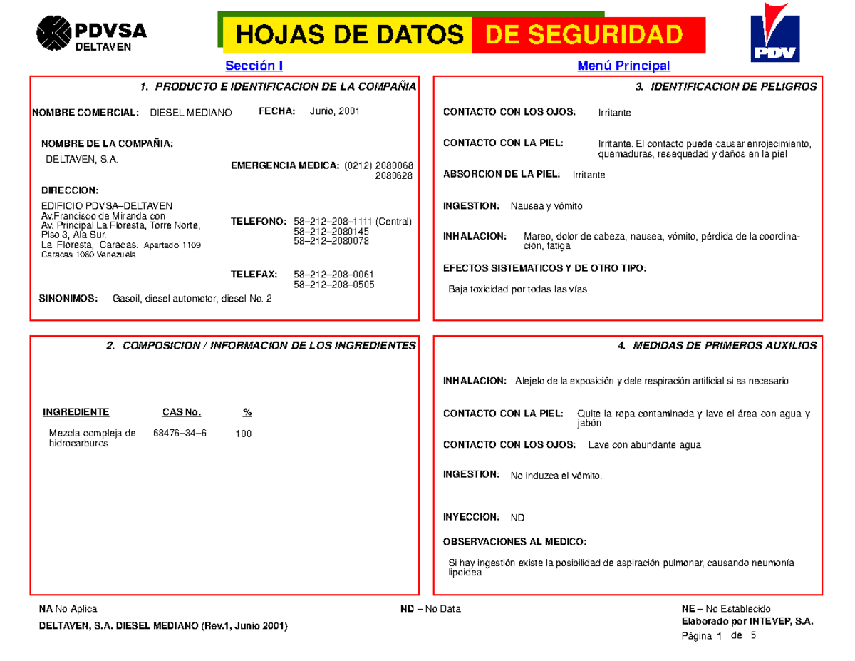 HDSM Gasoil Pdvsa - SEGURIDAD - Menú Principal HOJAS DE DATOS DE ...