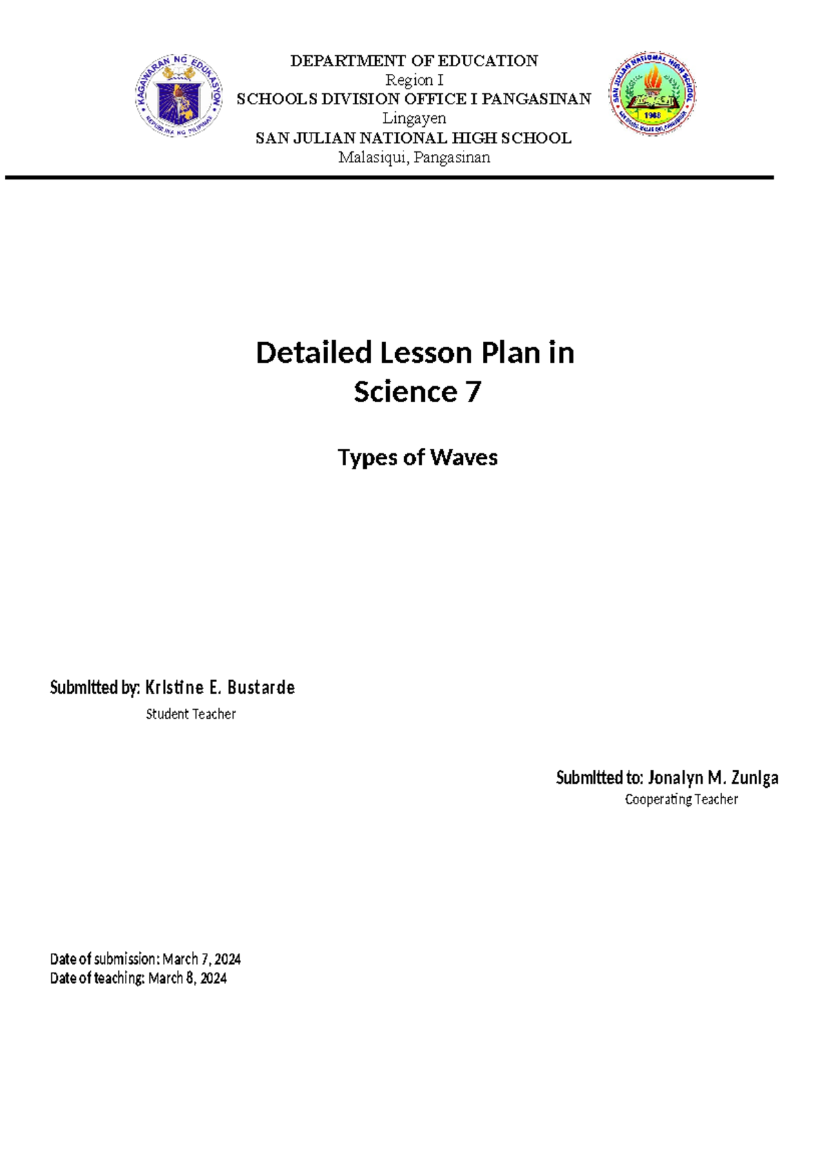 Types-of-Waves - grade 7 deped - DEPARTMENT OF EDUCATION Region I ...