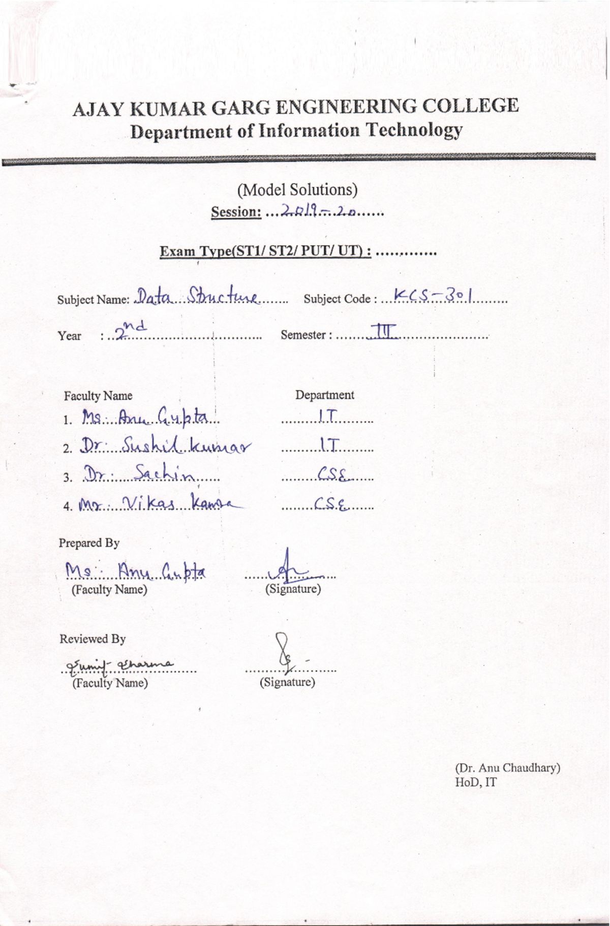Data Structures KCS-301 ST-1 Sol ODD 19-20 - AJAY KUMAR GARG ...