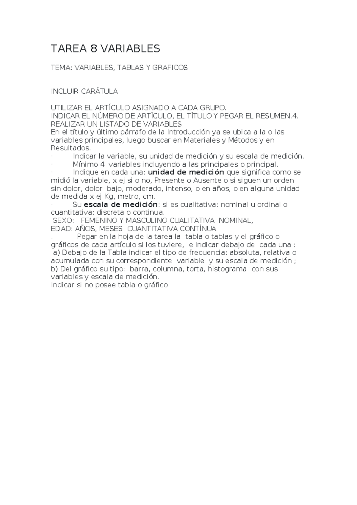 Tarea 8 Variables - TAREA 8 VARIABLES TEMA: VARIABLES, TABLAS Y GRAFICOS INCLUIR CARÁTULA ...