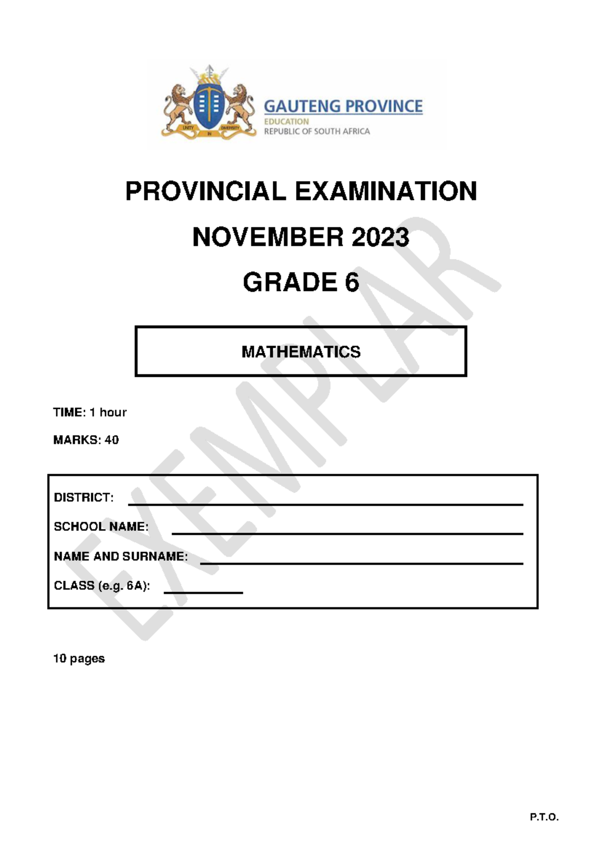 Gr 6 Mathematics (English) November 2023 Question Paper - PROVINCIAL ...