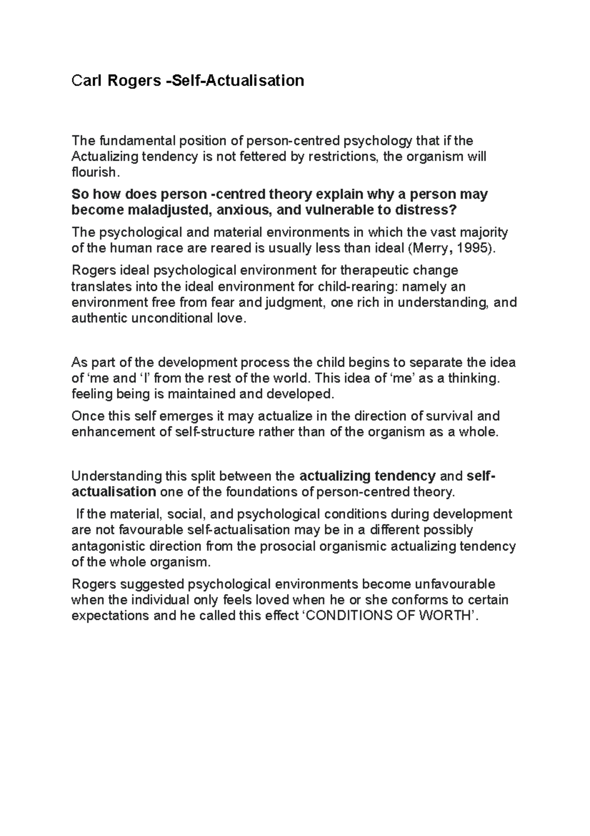 Carl Rogers- Self Actualisation - C arl Rogers -Self-Actualisation The ...