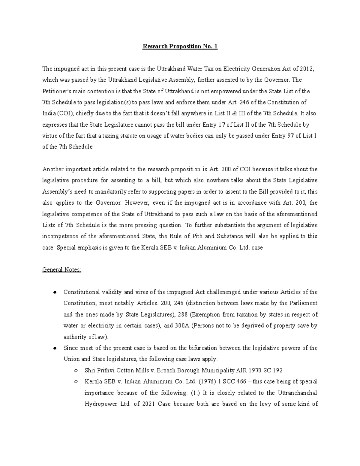 Research Proposition No. 1 - 1 The impugned act in this present case is ...