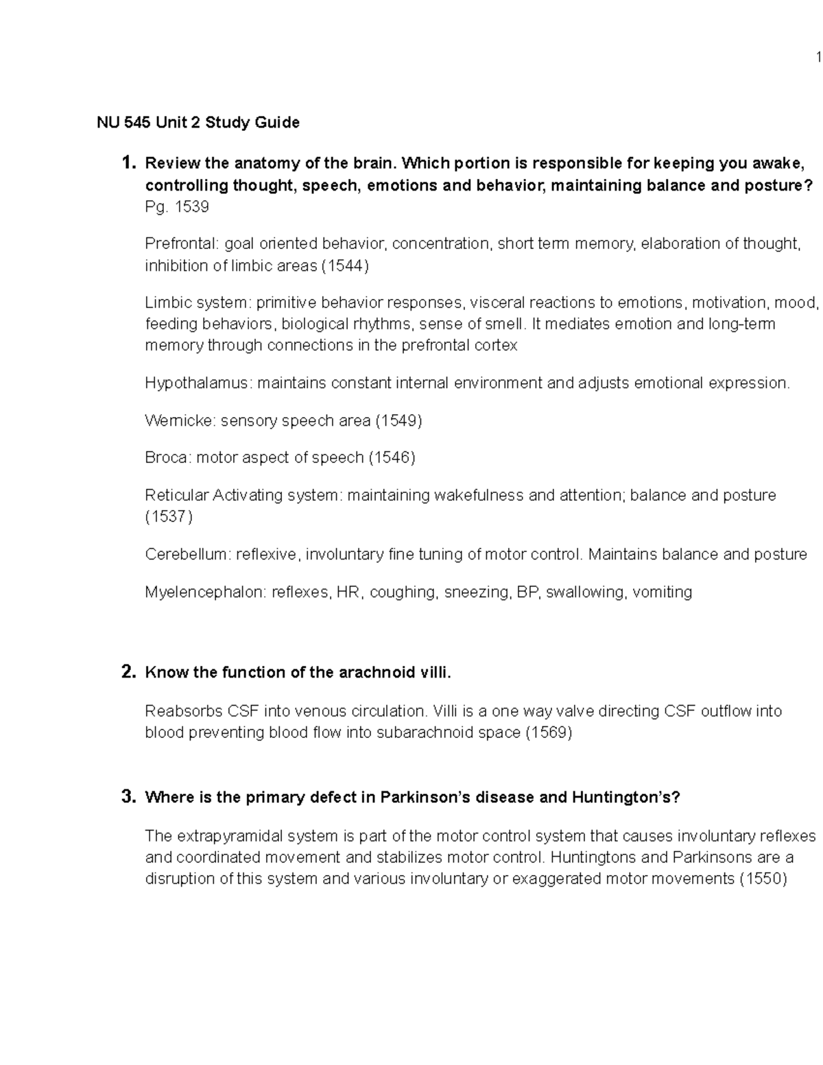 Unit 2 SG pathophys - NU 545 Unit 2 Study Guide 1. Review the anatomy ...