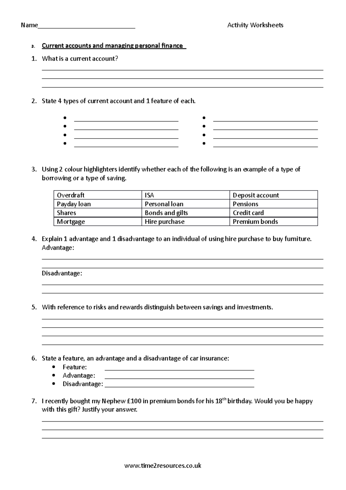 3 Current accounts and managing personal finance - Name ...