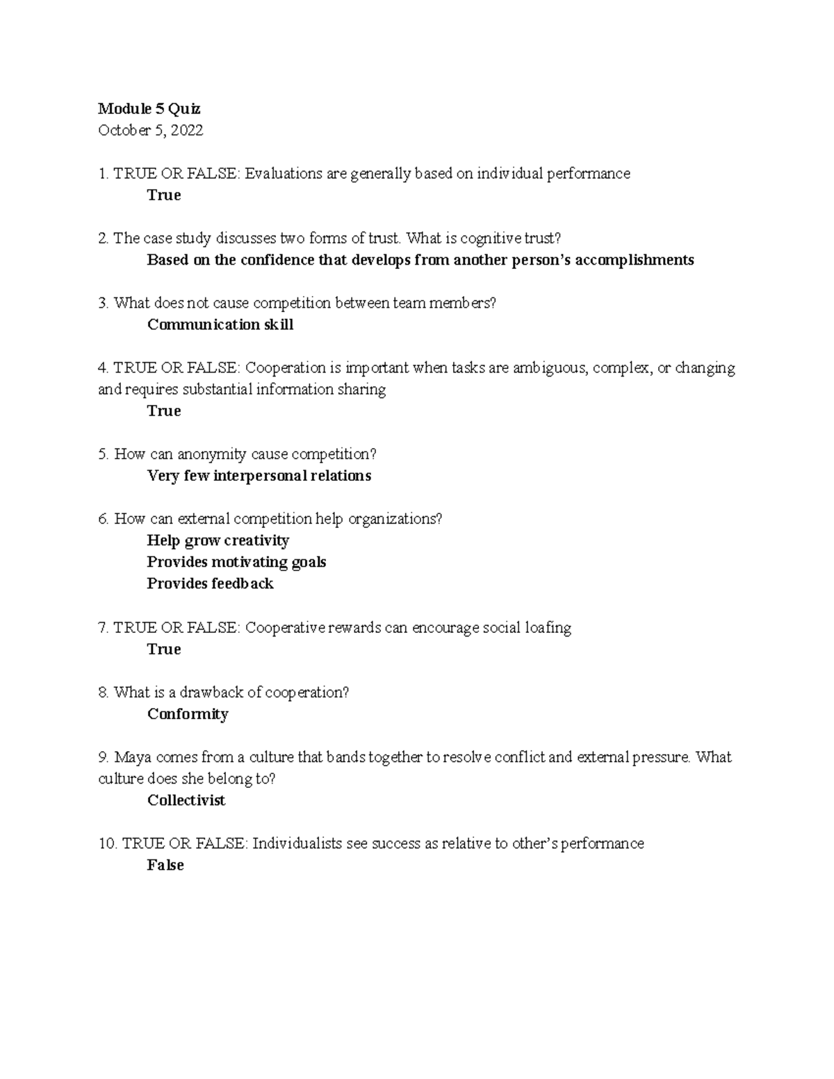 Module 5 Quiz - Professor Hajar Shirley - Module 5 Quiz October 5, 2022 ...