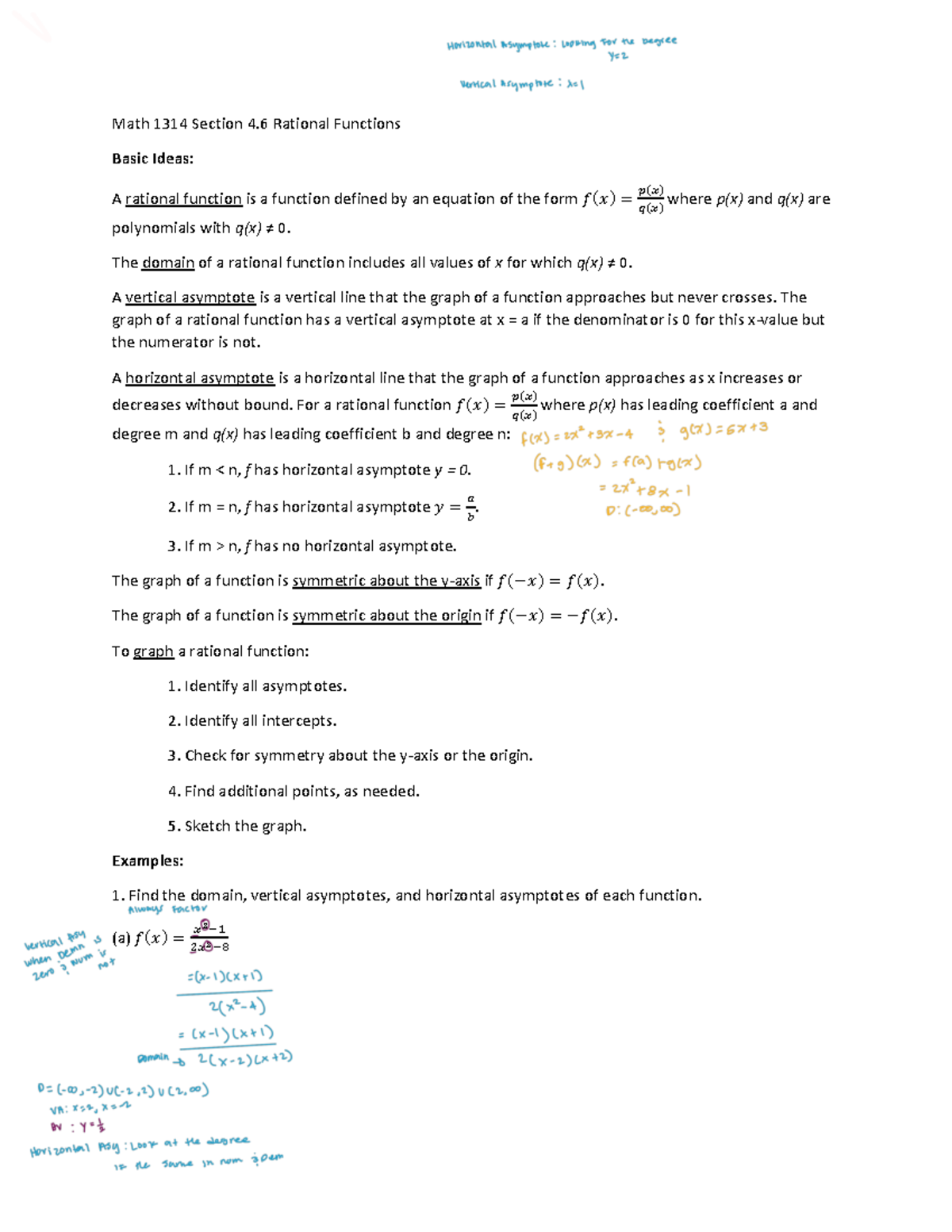 1314-4.6 notes Rational Functions - Math 1314 Section 4 Rational ...