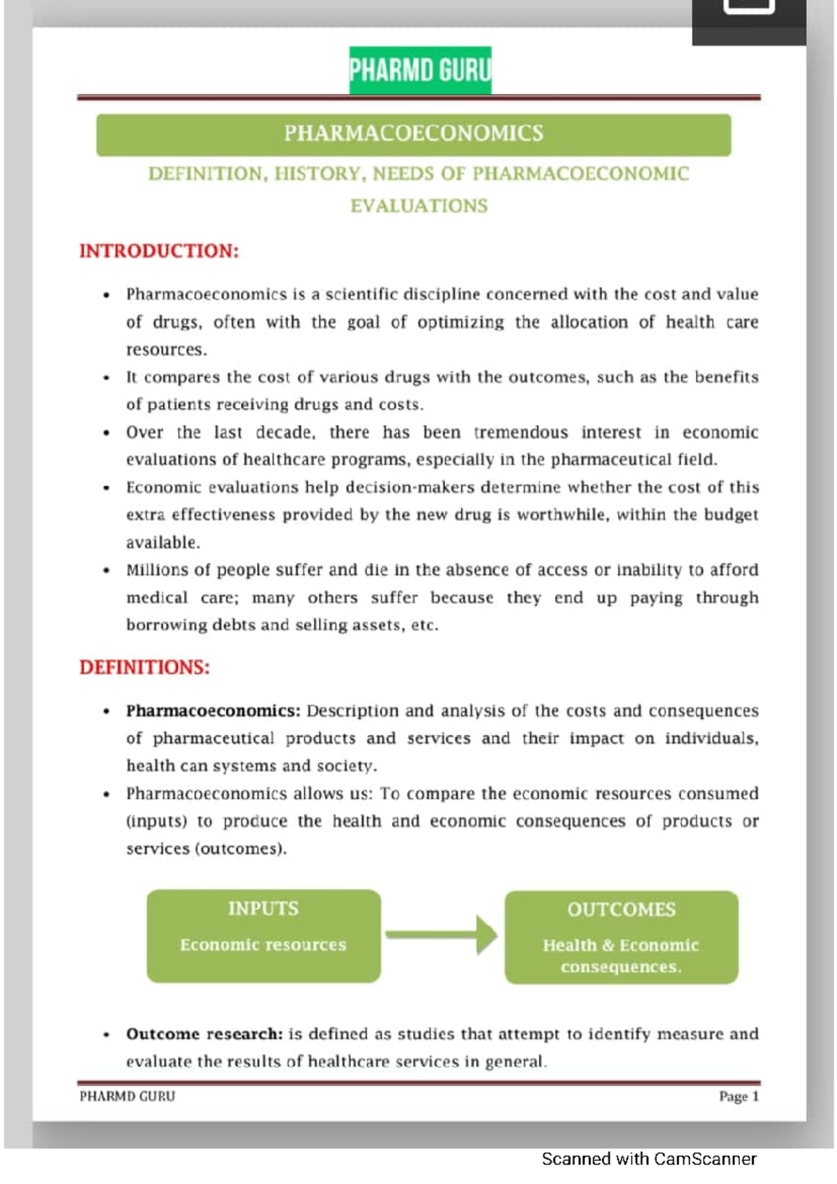 Pharmaco economics - Pharm d notes - Pharmacy - Studocu