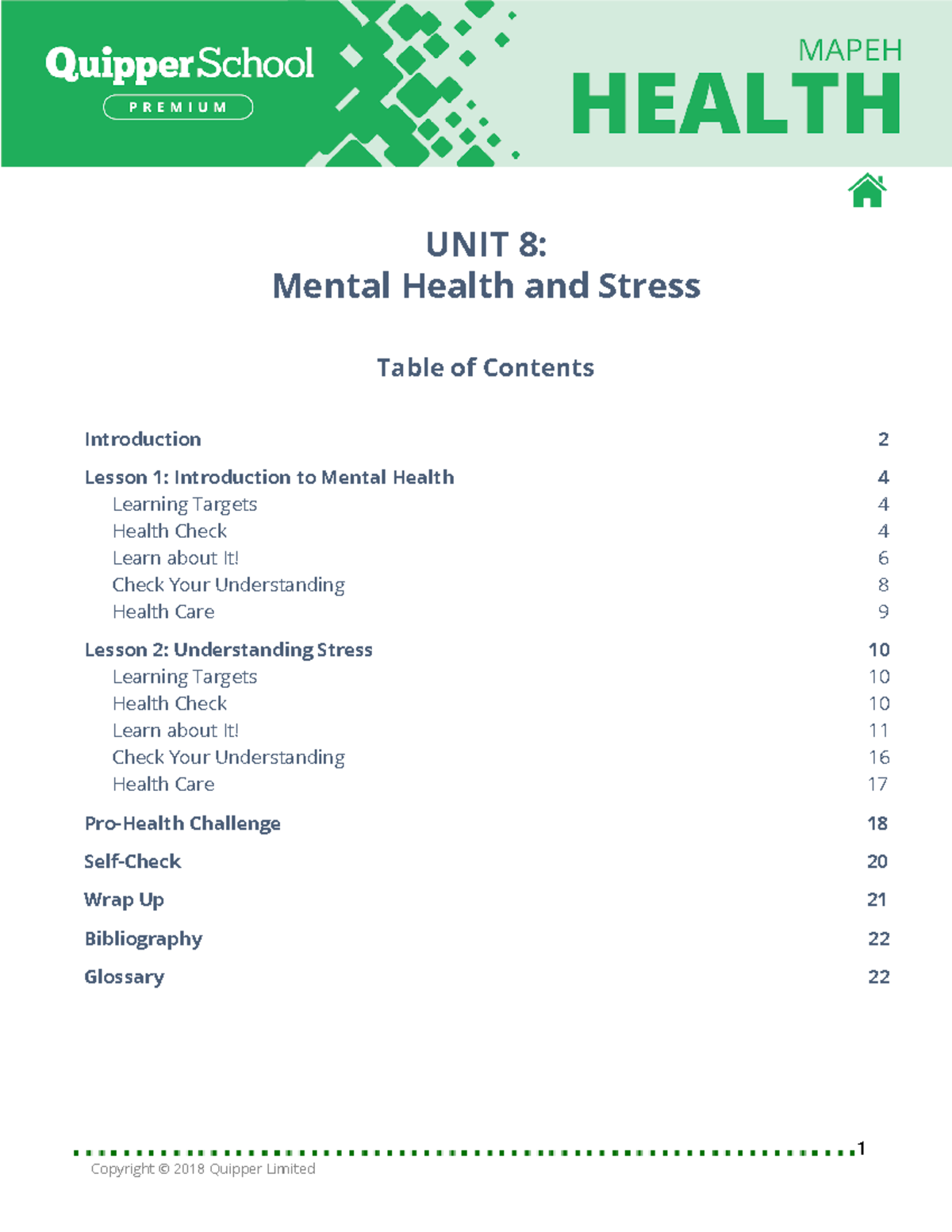 Final Health 7.8 Mental Health and Stress, 2 Lessons - UNIT 8: Mental ...