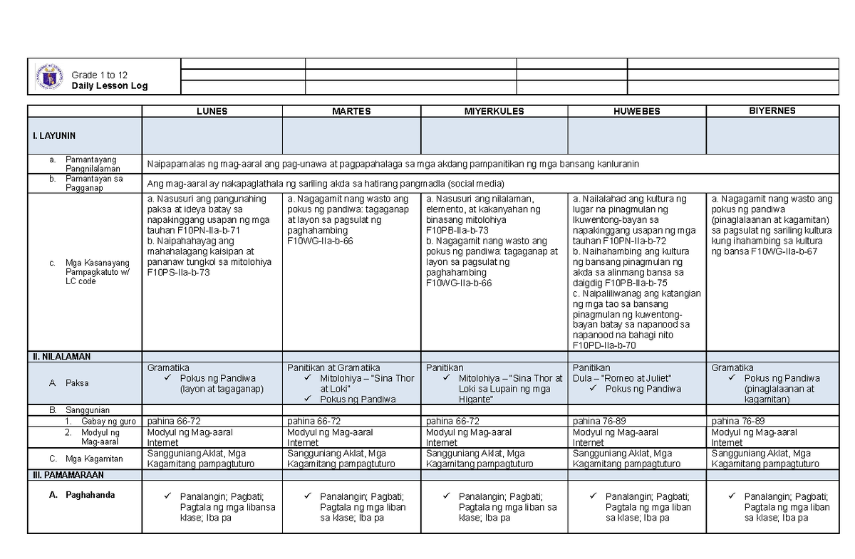 WEEK 3 DLL edited - CONTAINS FILIPINO SUBJECT-RELATED DOCUMENTS - Grade ...