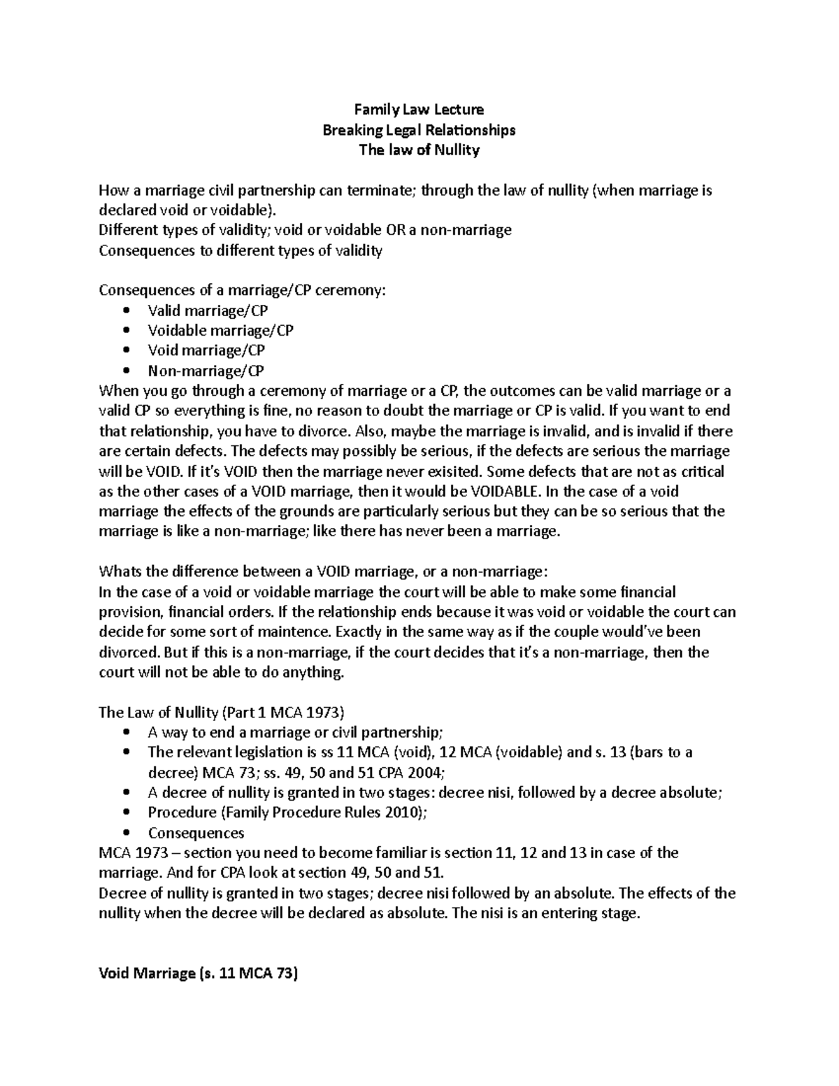 Family Law - Nullity - Family Law Lecture Breaking Legal Relationships ...