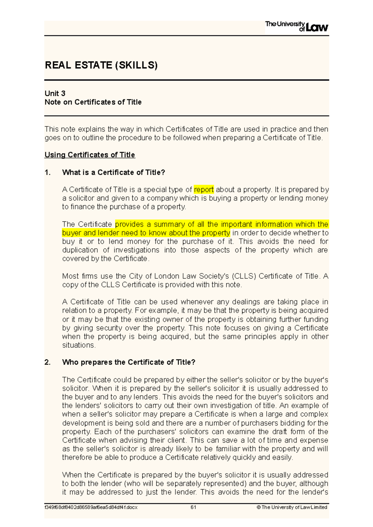 2223 re ws03 ce01 note - RE WS 3 Notes - REAL ESTATE (SKILLS) Unit 3 ...