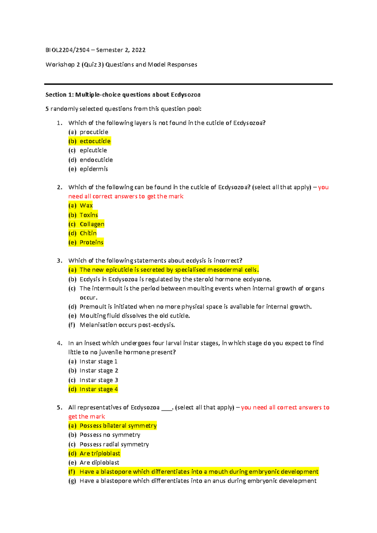 BIOL2204-2904 quiz 3 questions and model responses - BIOL2204/2904 ...