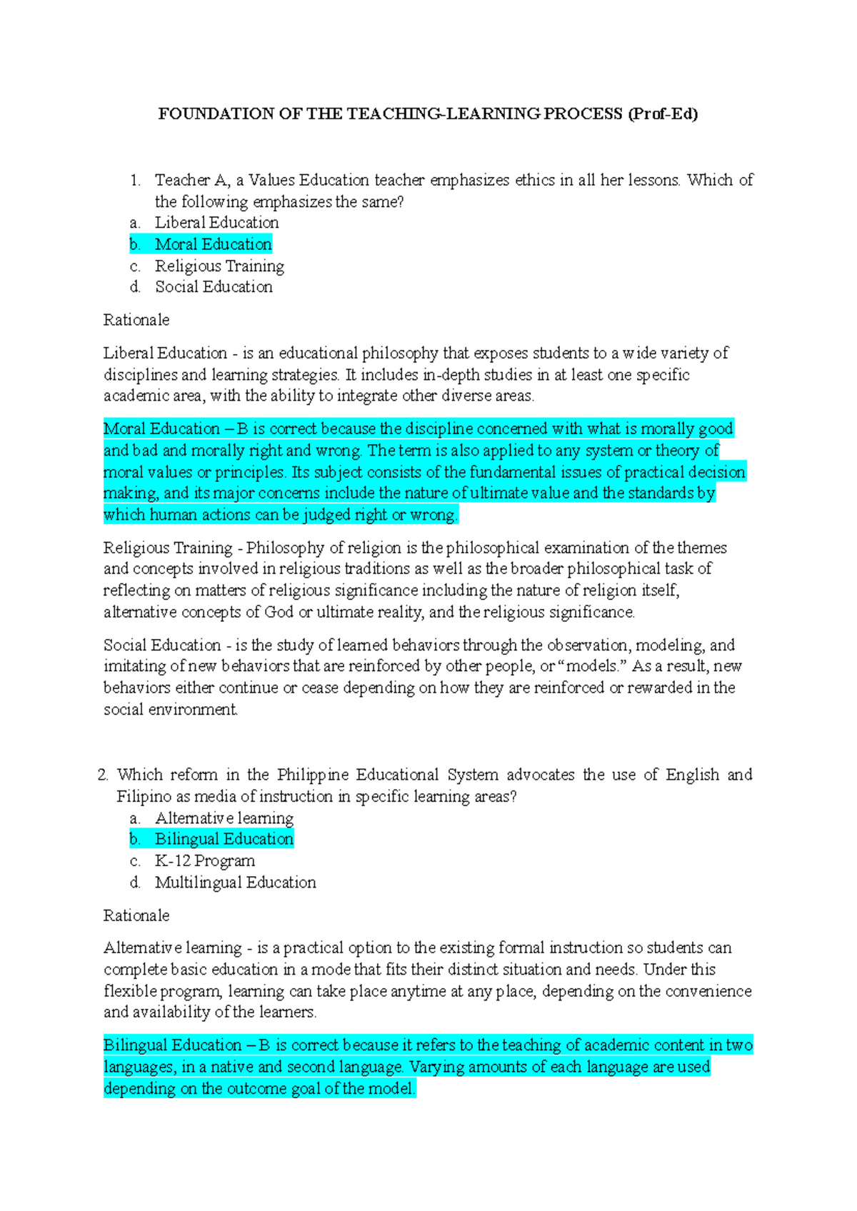 PROF ED Reviewer - FOUNDATION OF THE TEACHING-LEARNING PROCESS (Prof-Ed ...