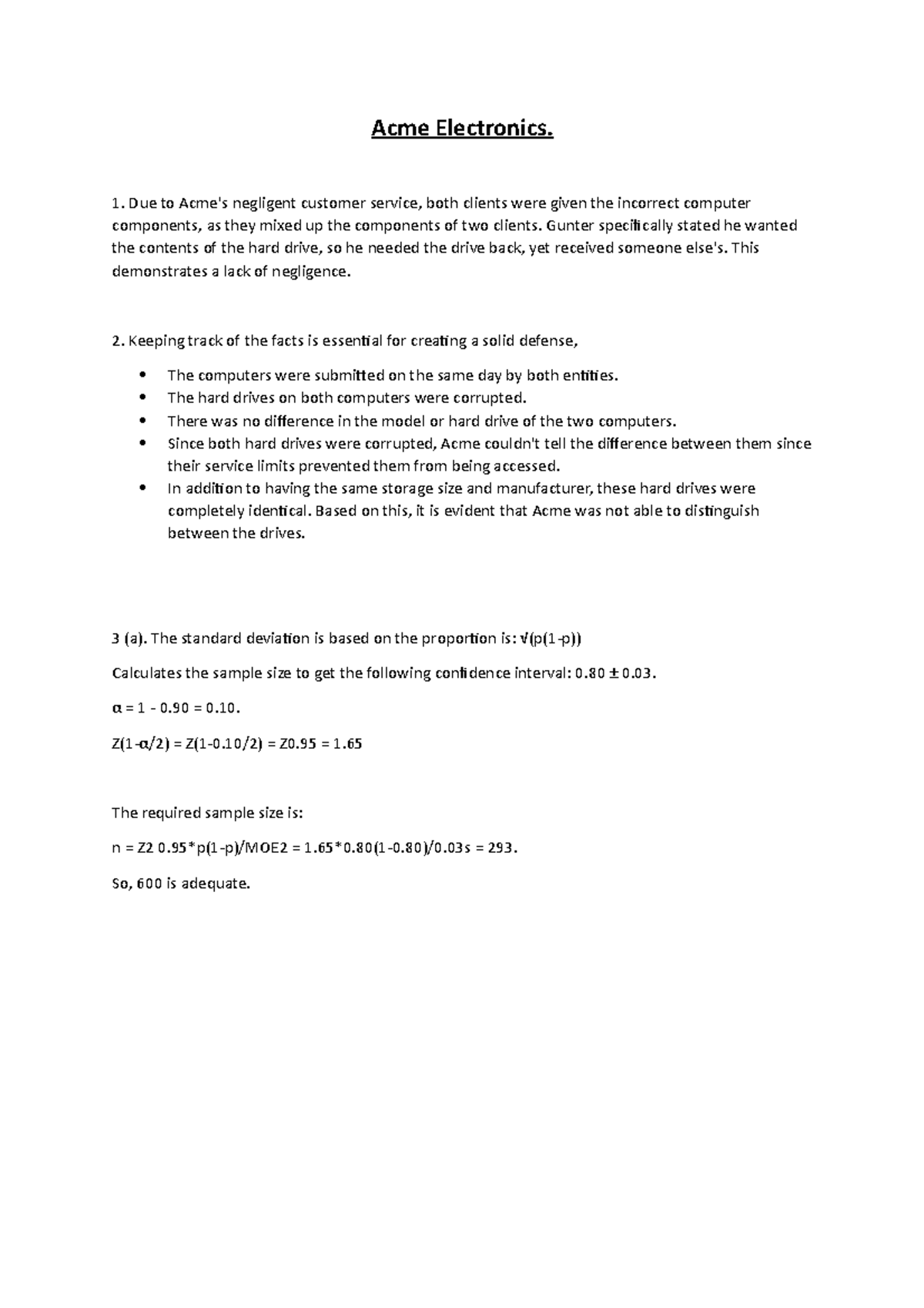 Acme Electronics - Case Study - Acme Electronics. Due to Acme's negligent customer service, both ...