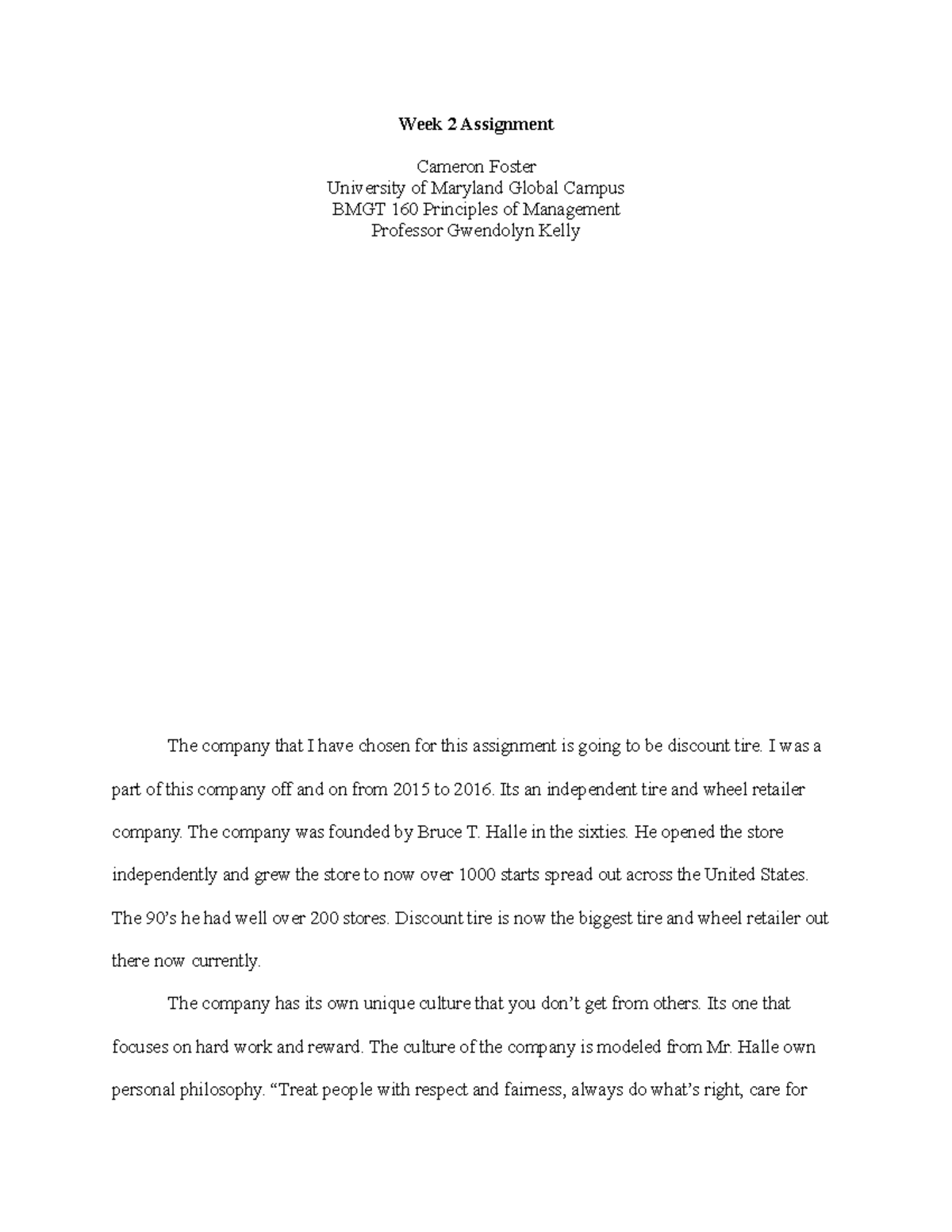 Week 2 Assignment BMGT - Week 2 Assignment Cameron Foster University of Maryland Global ...