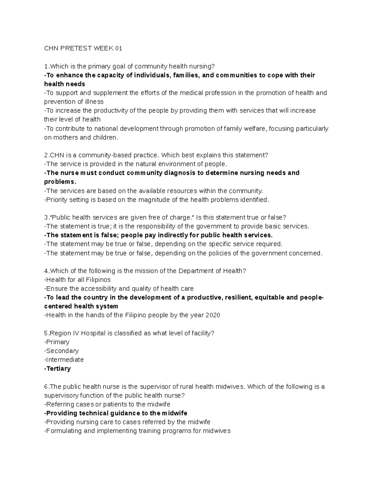 CHN Finals Reviewer - dsdfsd sdfsdfsd - CHN PRETEST WEEK 01 1 is the ...