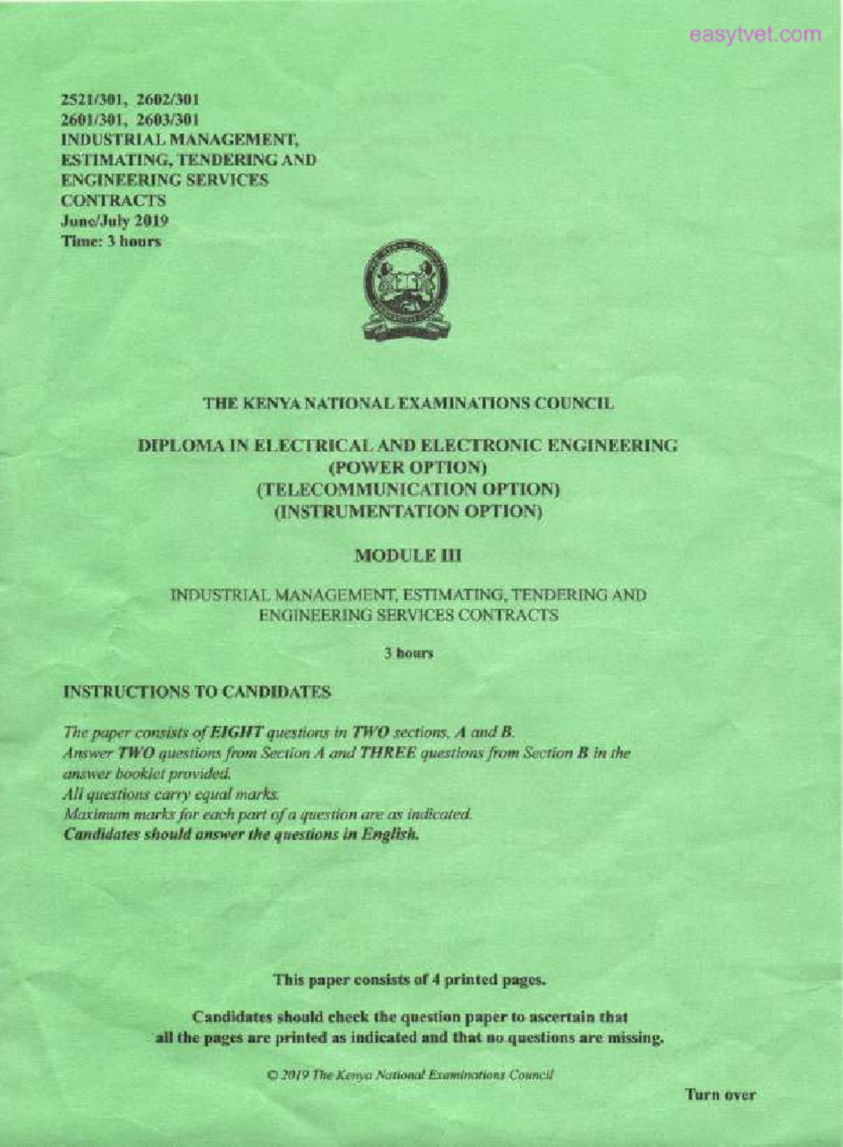 July2019 - Practice - easytvet INDUSTRIAL MANAGEMENT, ESTIMATING ...