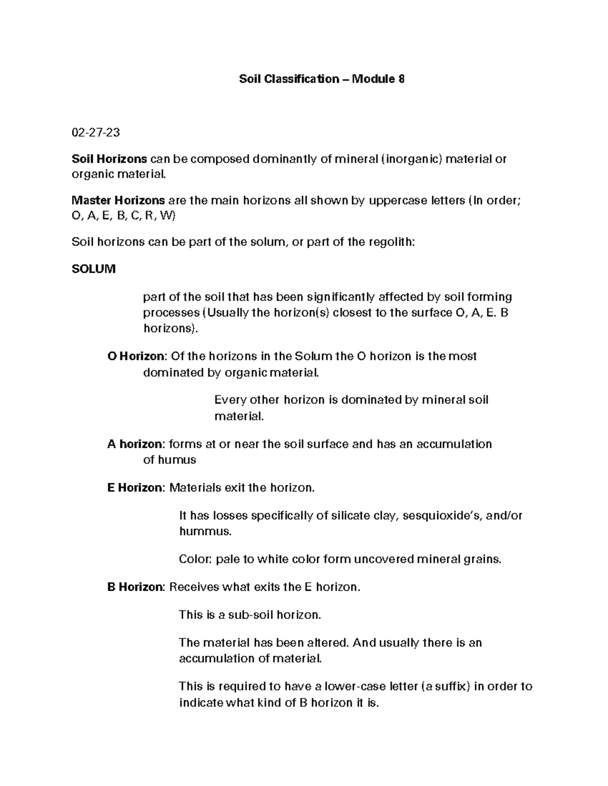 Soils, Water, and the Envoirment Module 8 - Soil Classification ...
