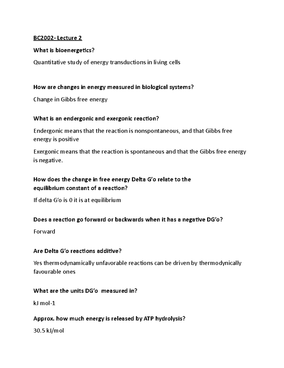 Bc2002 lecture 2 - revision notes - BC2002- Lecture 2 What is ...
