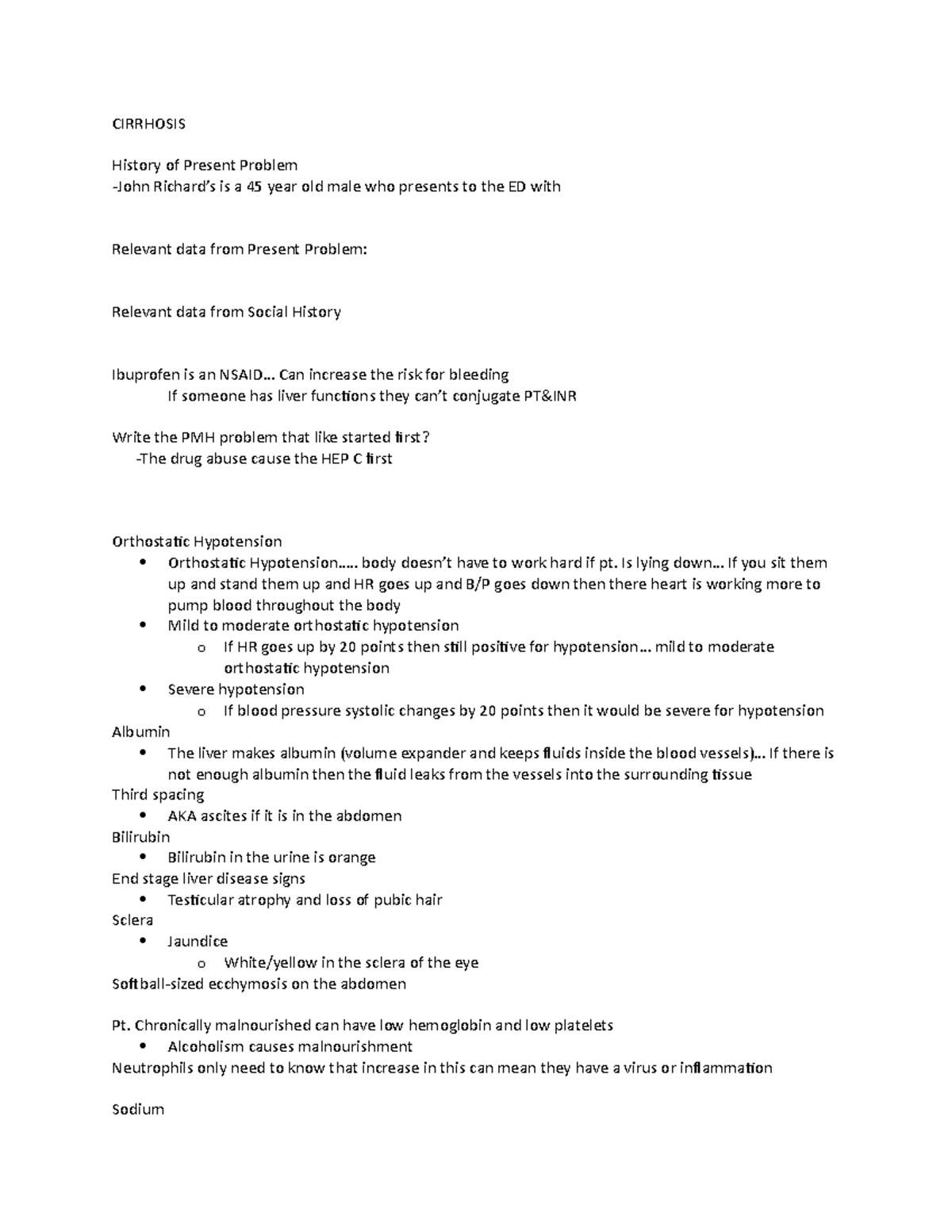 Cirrhosis Case Study - Nursing - CIRRHOSIS History of Present Problem ...