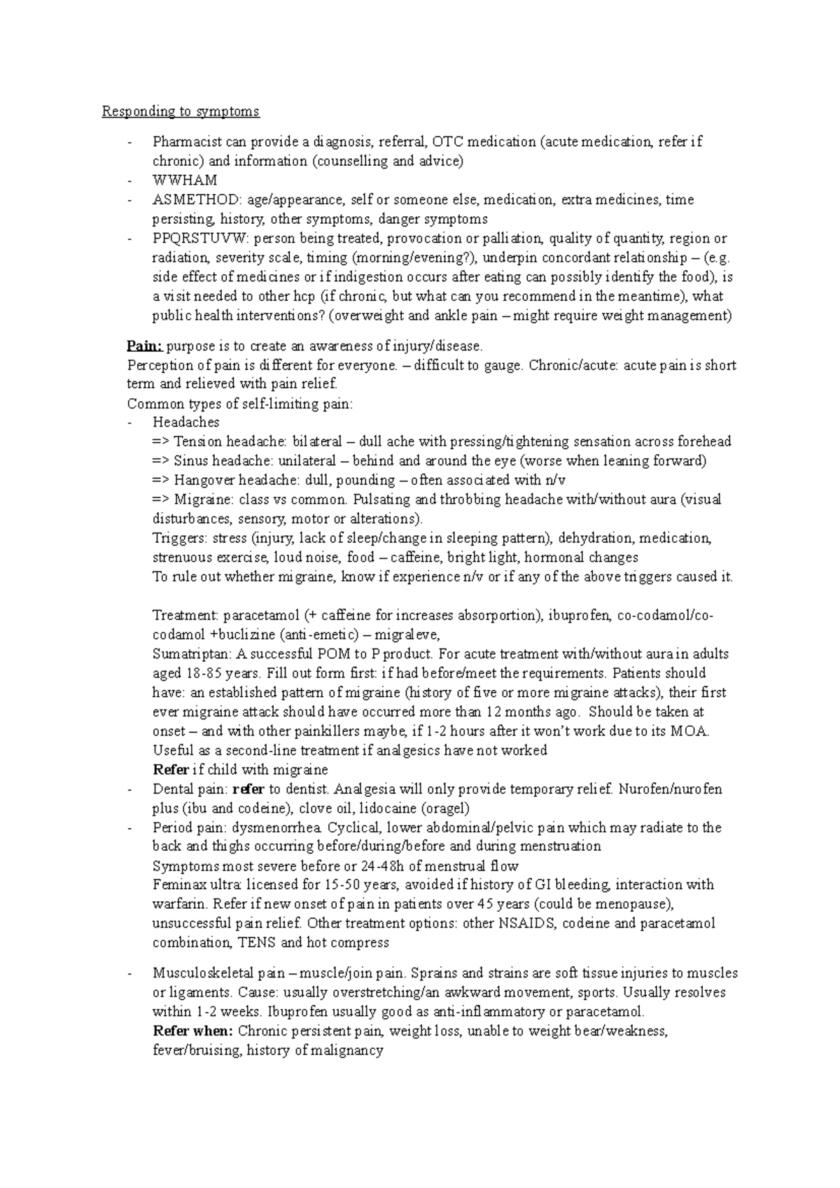 Responding to symptoms - Responding to symptoms Pharmacist can provide ...