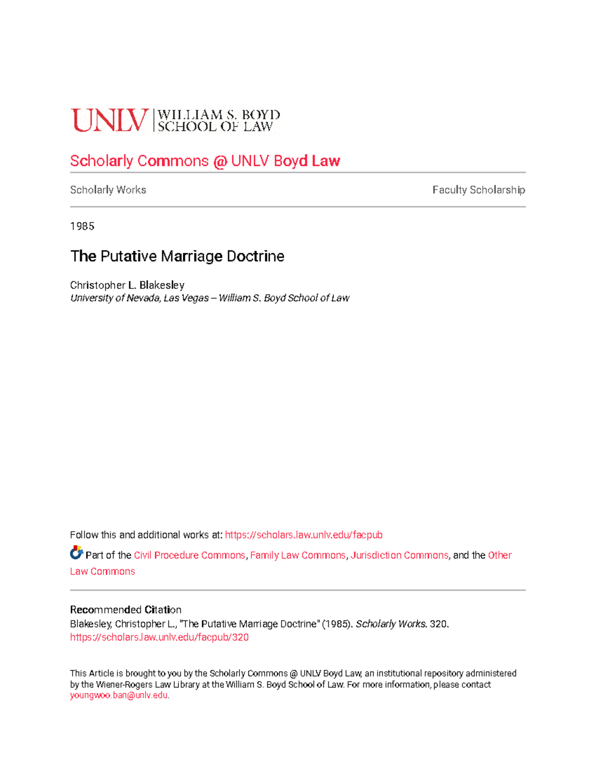 The Putative Marriage Doctrine - Scholarly Commons @ UNLV Boyd ...