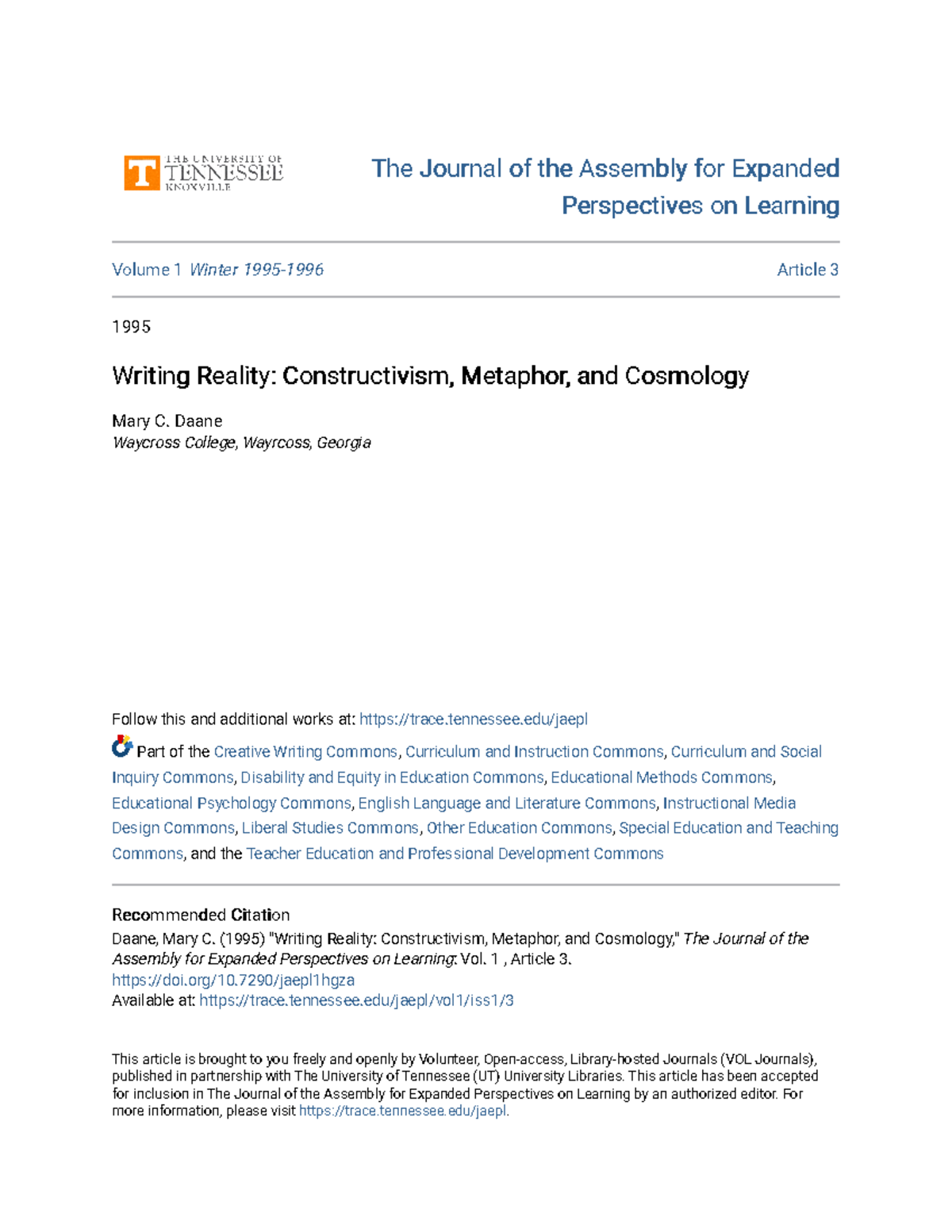 Writing Reality - lecture on teaching - The Journal of the Assembly for ...